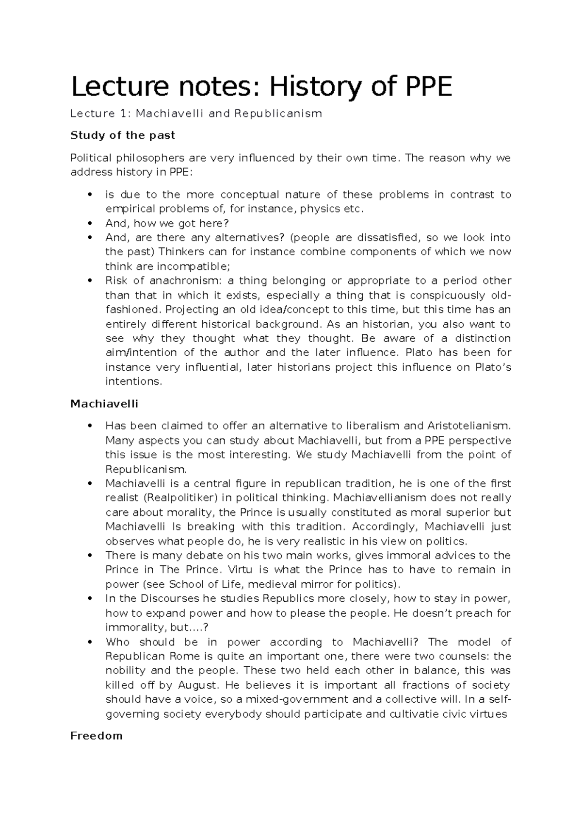 Summary of History of PPE - Lecture notes: History of PPE Lecture 1 ...