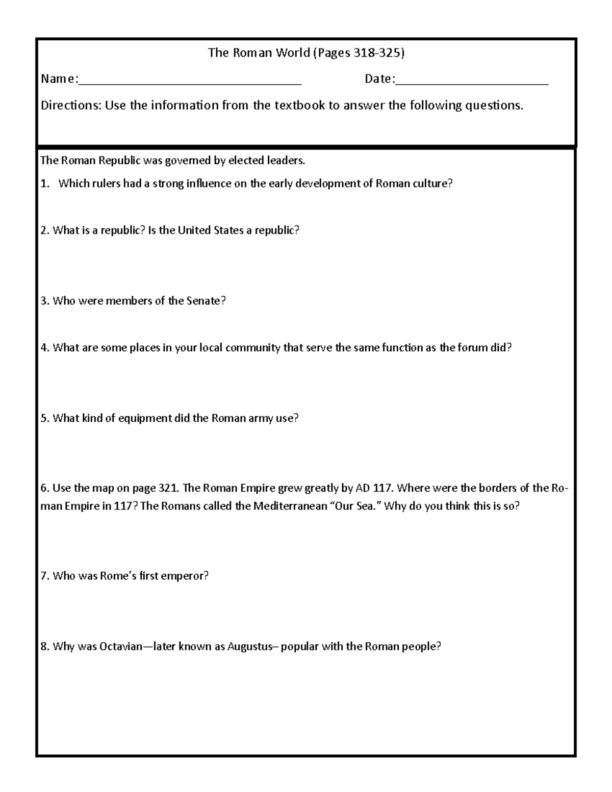 Ancient Rome Outline - adsfsdf - The Roman World (Pages 318-325) - Studocu