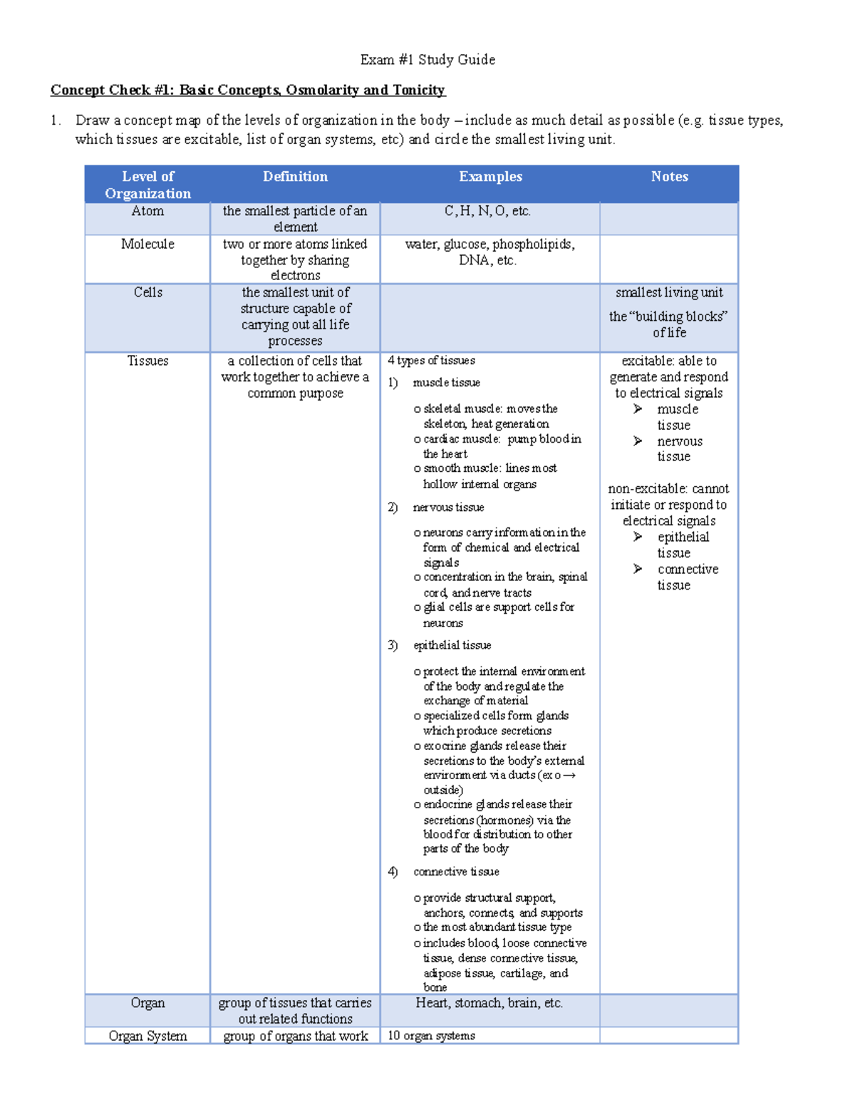 Exam 1 Study Guide - Exam #1 Study Guide Concept Check #1: Basic ...