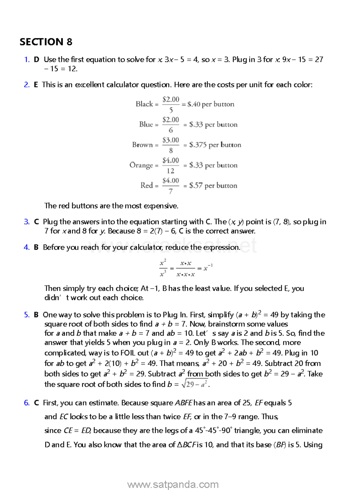 Sat math practice test 4 answers www - SECTION 8 D Use the first ...