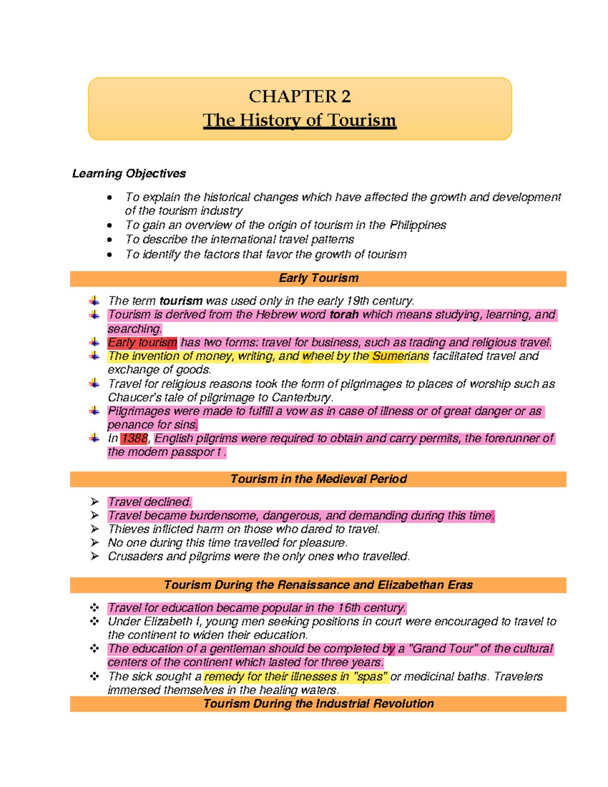 THC001 - Chapter 2 - module - Learning Objectives To explain the historical changes which have ...