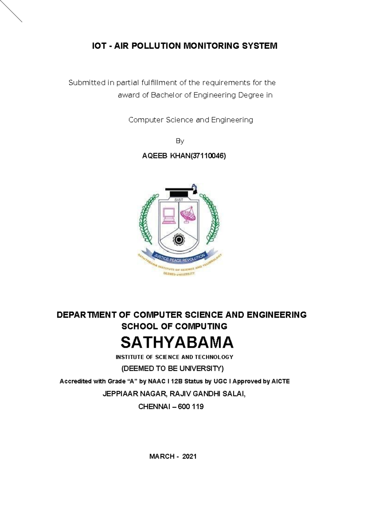 cse botano be b - IOT - AIR POLLUTION MONITORING SYSTEM Submitted in partial fulfillment of the ...