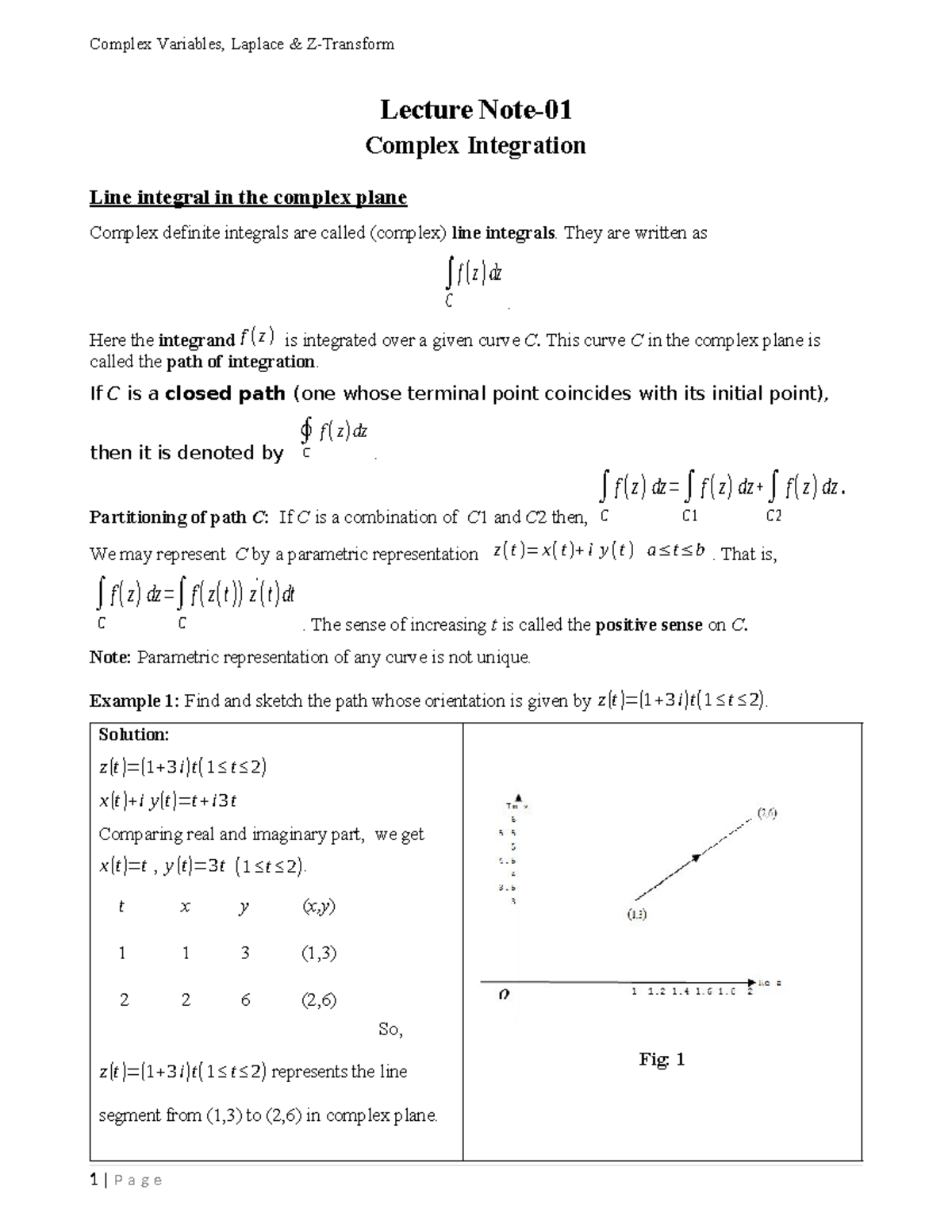 Chapter-01. Line integral (1) (2) (1) - ####### Lecture Note- Complex ...