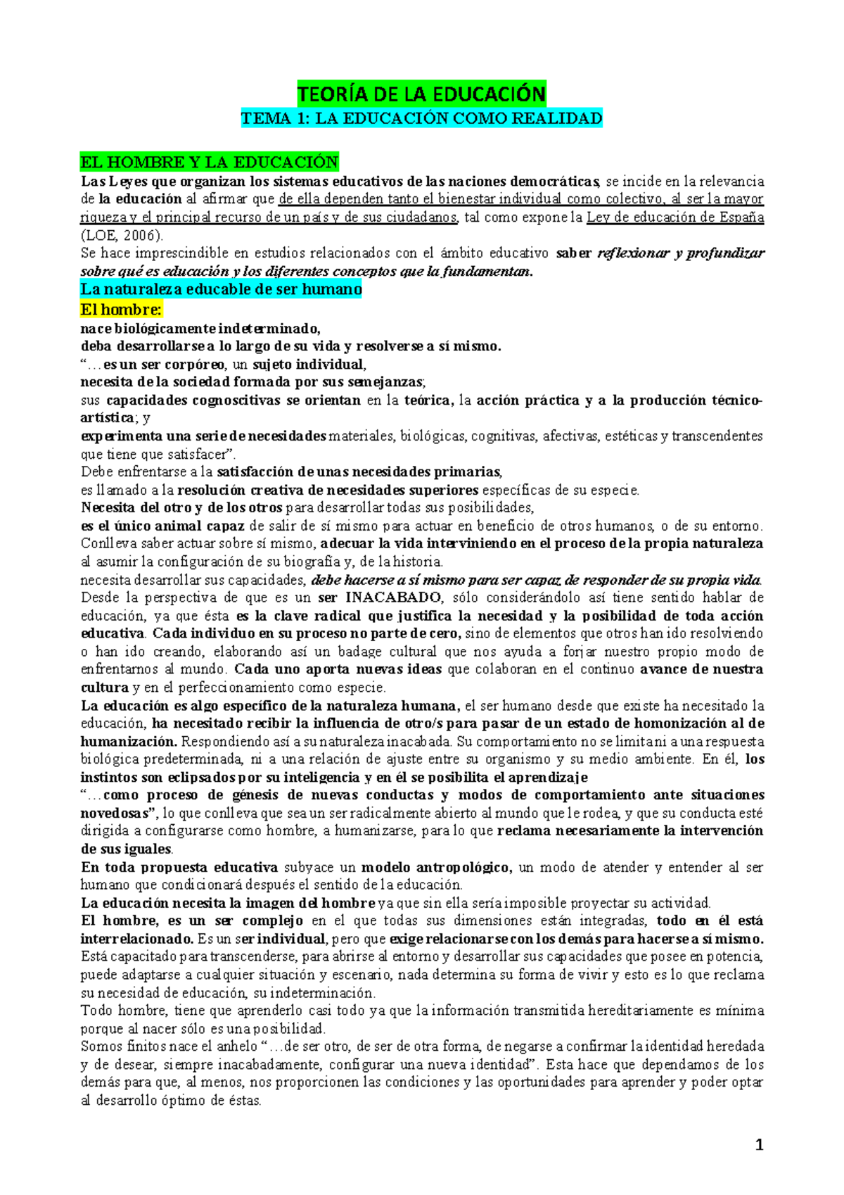Teoría De La Educación Resumen Examen - Warning: TT: undefined function: 32 TEORÍA DE LA ...