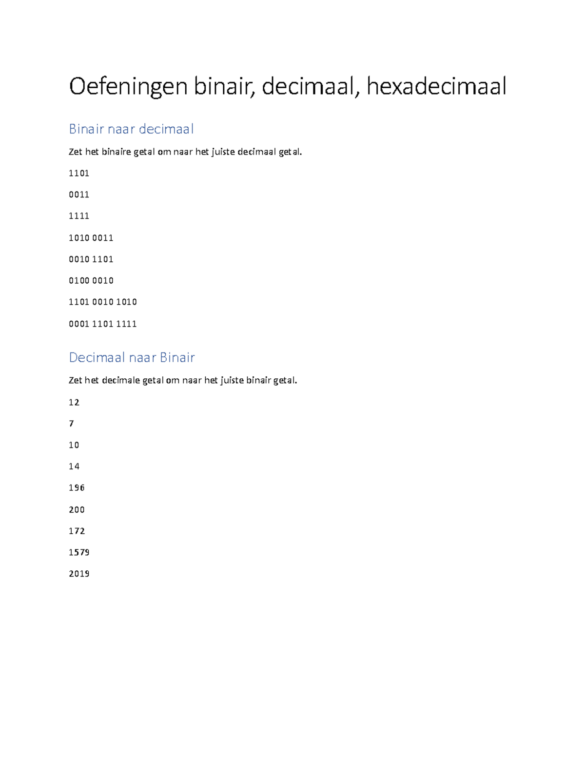 Oefeningen-talstelses - Economie-Wiskunde - Oefeningen binair, decimaal ...