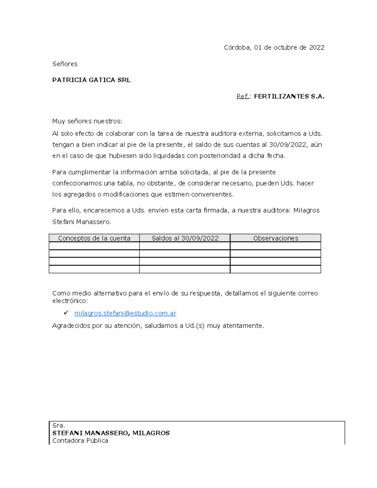1 - Circular a Patricia Gatica SRL - Córdoba, 01 de octubre de 2022 ...