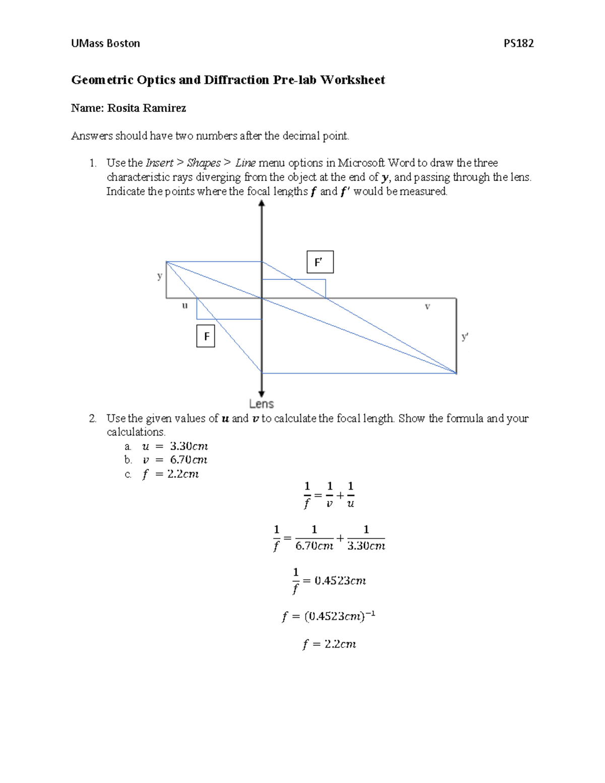 Geo Optics Diffraction Prelab - UMass Boston PS Geometric Optics and ...