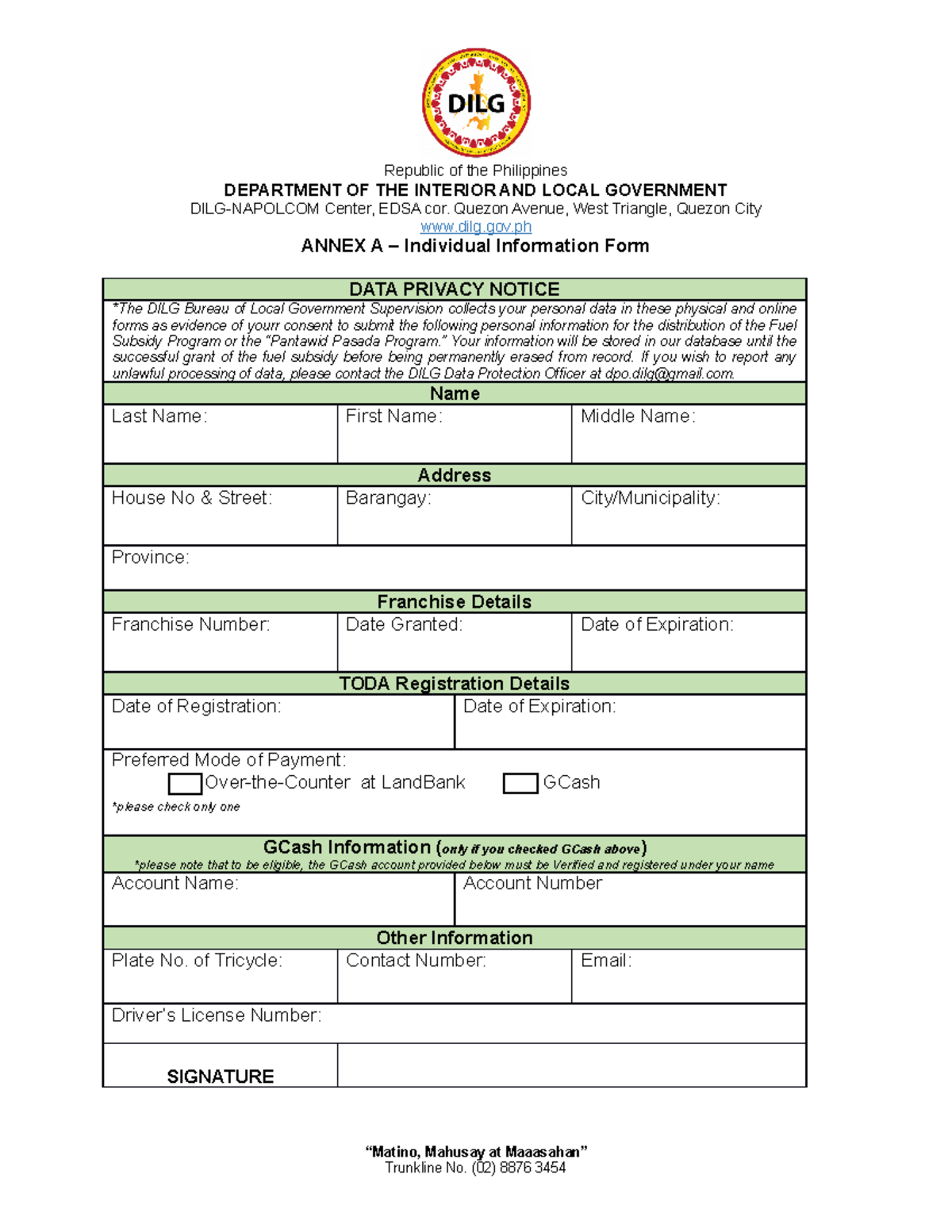 Rev Annex A Individual Information Form - Republic of the Philippines ...