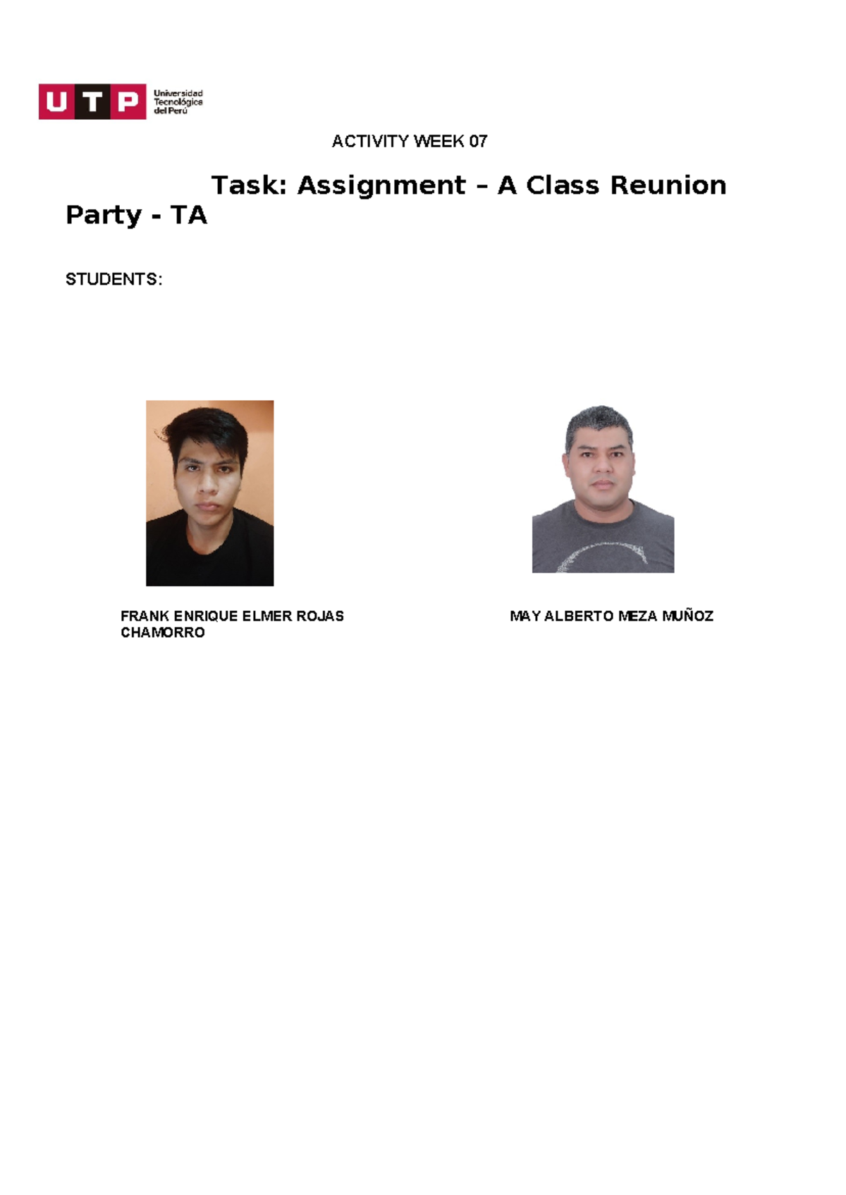 Activity WEEK 07 - MAY MEZA - ingles IV - ACTIVITY WEEK 07 Task: Assignment – A Class Reunion ...