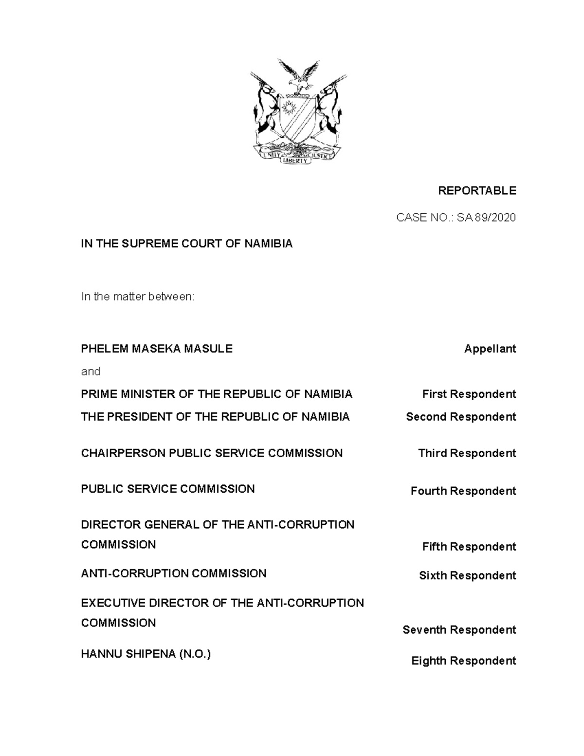 Masule v Prime Minister of the Republic of Namibia (SA 89-2020) [2021 ...