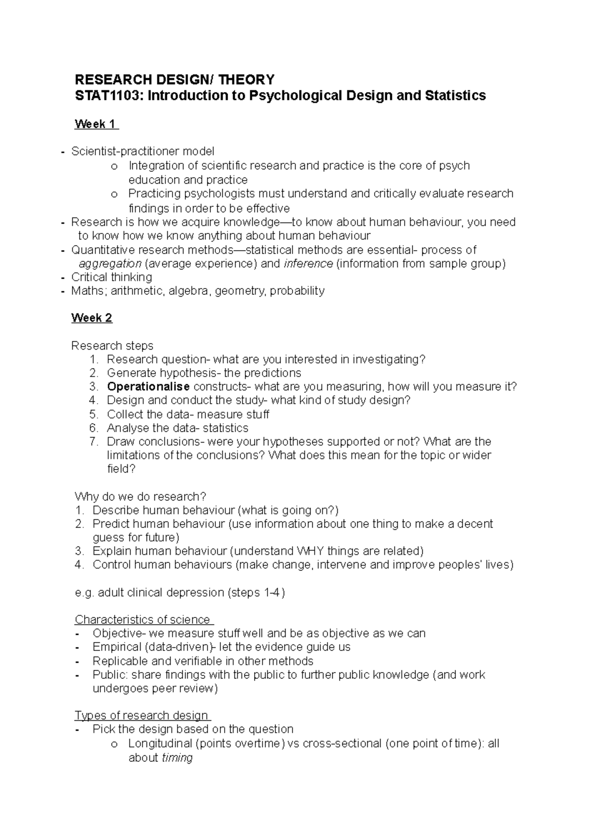 Stats1103 research design lecture notes - RESEARCH DESIGN/ THEORY ...