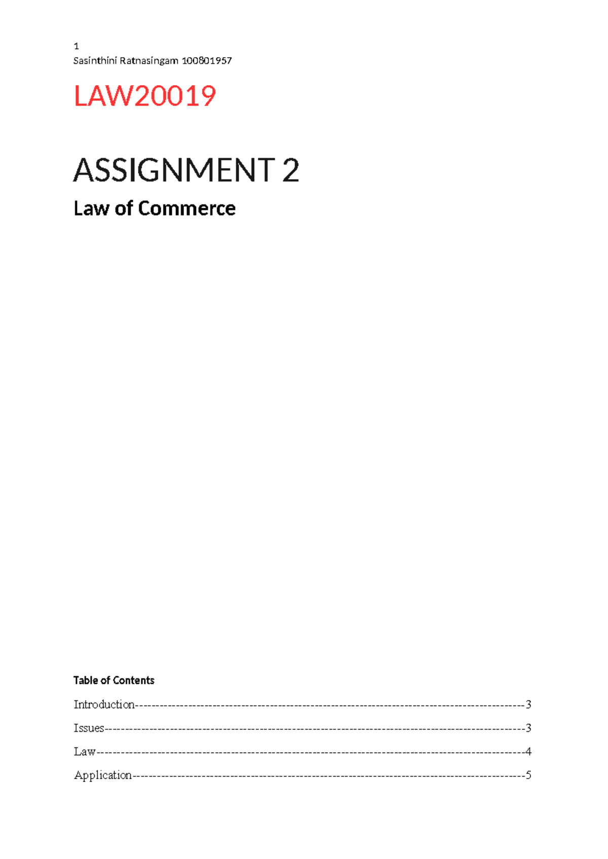 Law of Commerce - case study - Law of Commerce Sasinthini Ratnasingam ...