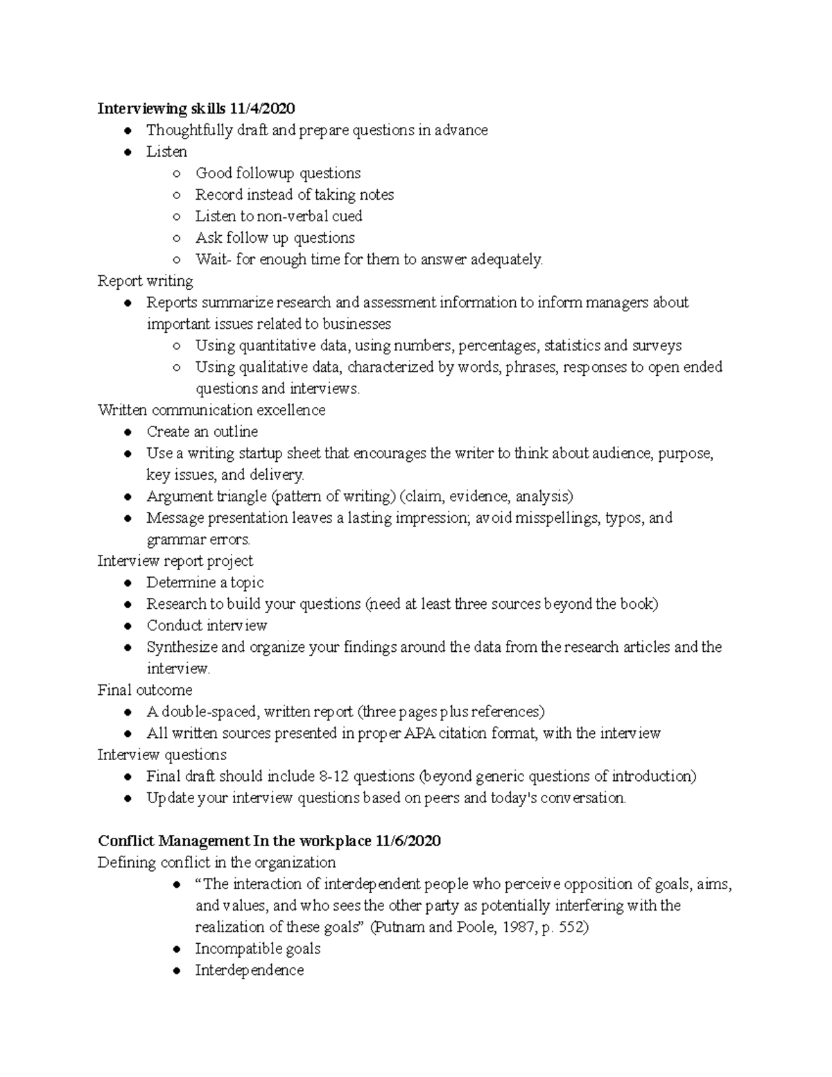 Notes 11 4 2020 - Professor: Dr. Abigail Veliquette - Interviewing ...