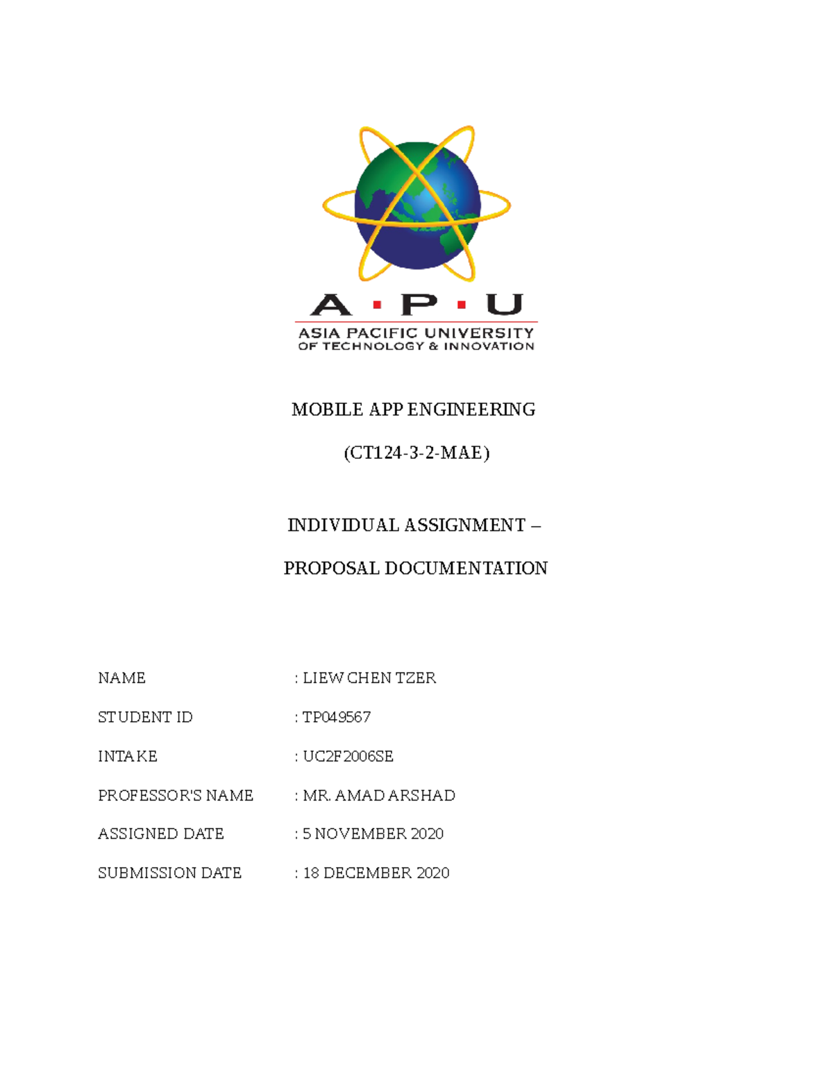 MAE Part 1 Proposal - MOBILE APP ENGINEERING (CT124-3-2-MAE) INDIVIDUAL ASSIGNMENT – PROPOSAL ...