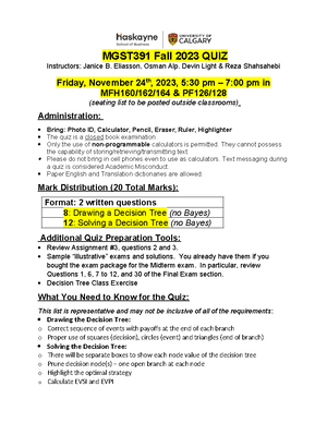 MGST391 Tutorial Solution for Formulation and Graph - MGST 391 - Studocu