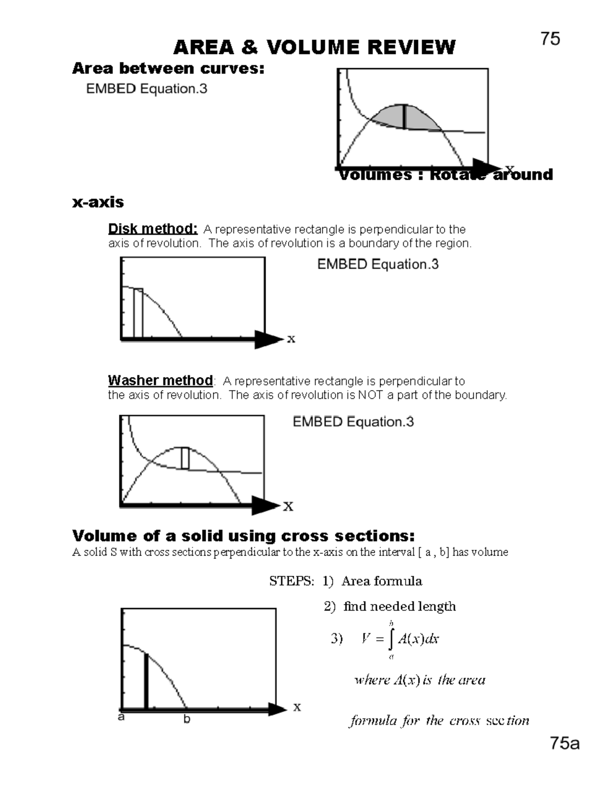 AREA & VOLUME REVIEW - AREA & VOLUME REVIEW Area between curves ...