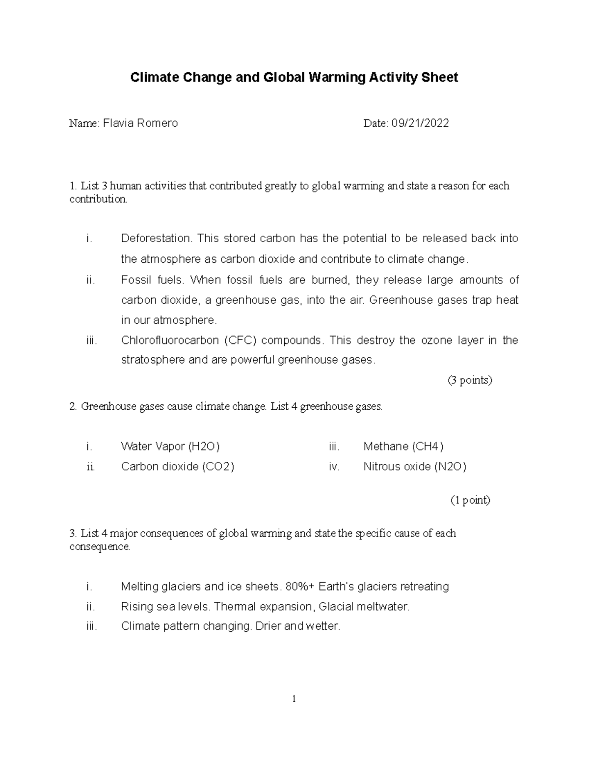 Climate Change Activity Sheet 1 - Climate Change and Global Warming ...