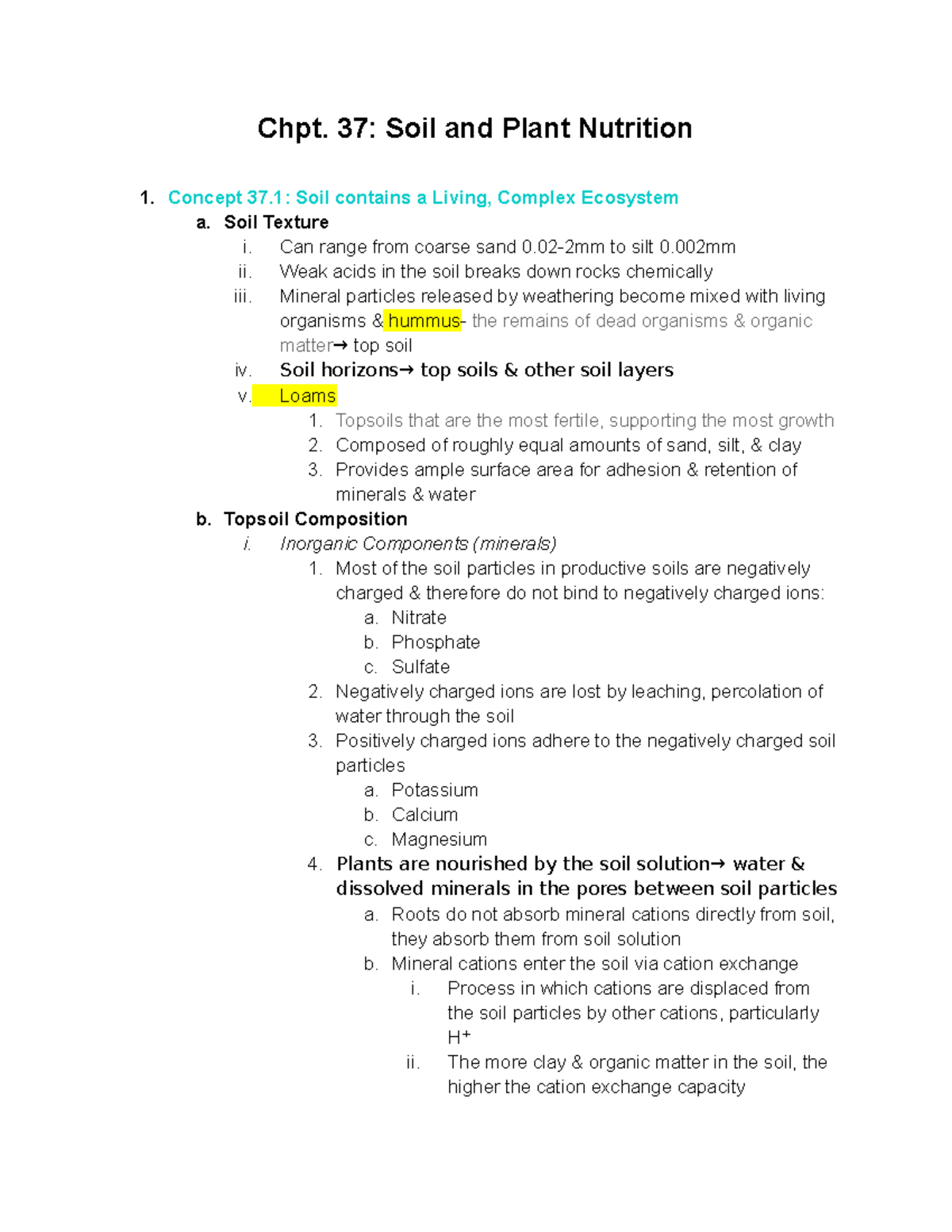 BIO116 - chapter notes - Chpt. 37: Soil and Plant Nutrition 1. Concept ...