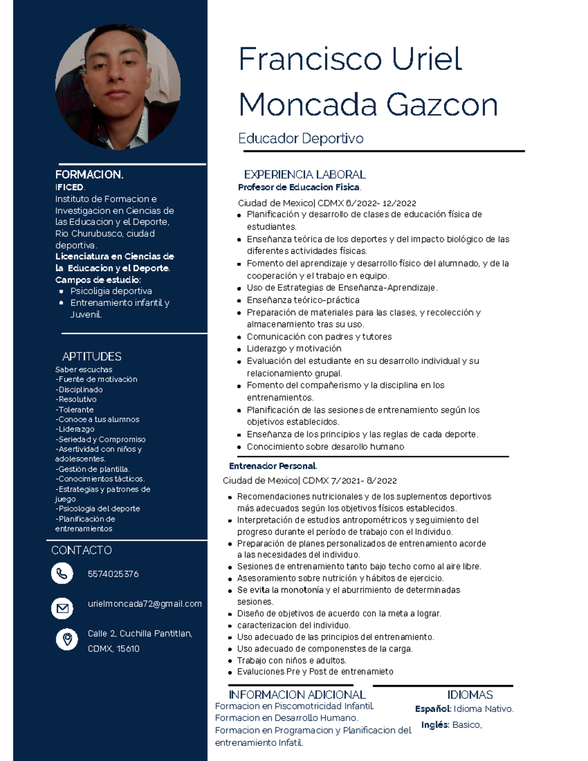 Currículum Corporativo Minimalista Azul marino - Francisco Uriel ...