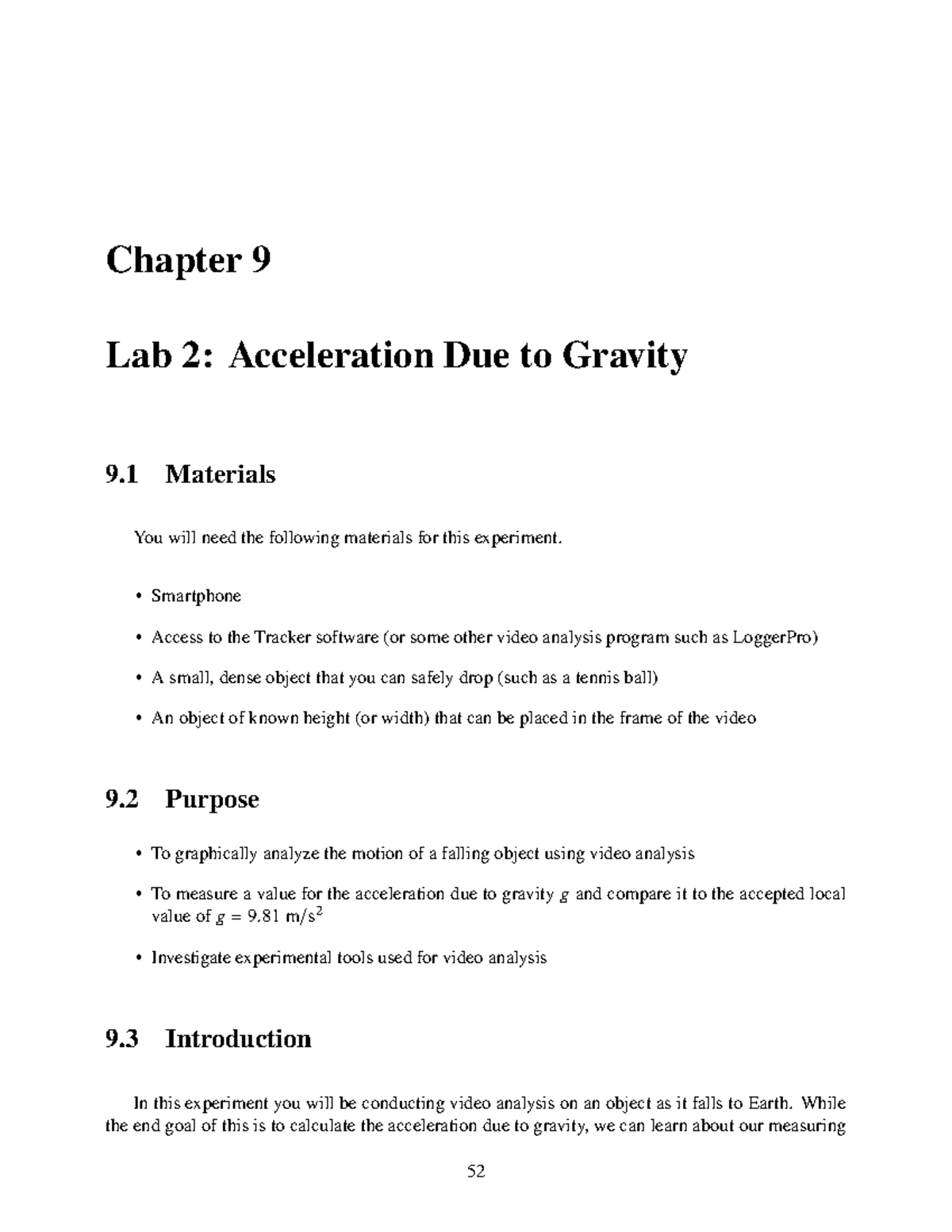 PHYS 124 L2 Acceleration Manual - Chapter 9 Lab 2: Acceleration Due to ...