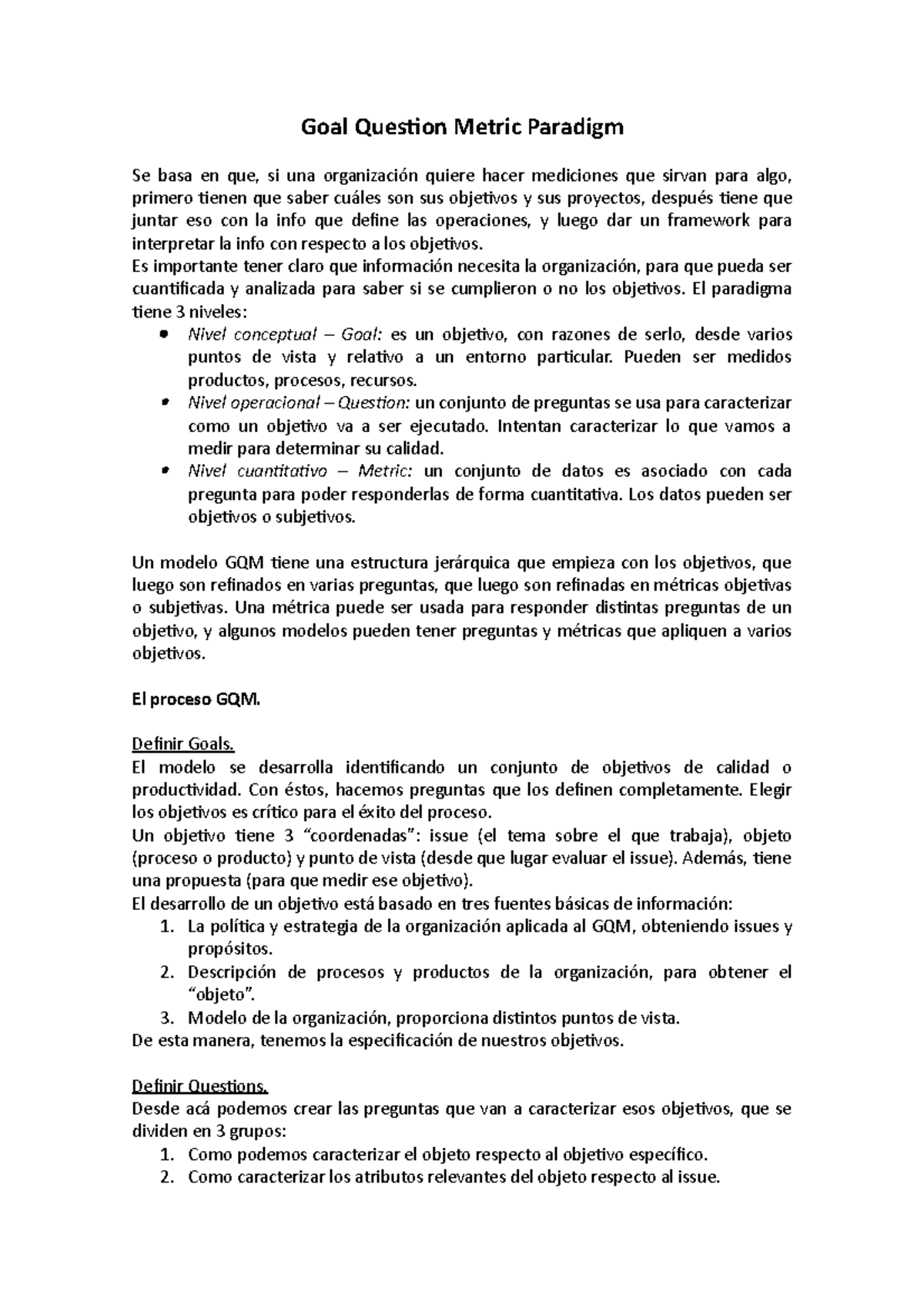 Goal Question Metric Paradigm - Es importante tener claro que necesita ...