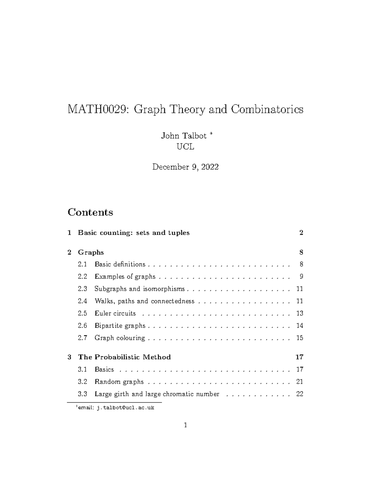 Graph Theory and Combinatorics - ......................... 8 2 Examples ...