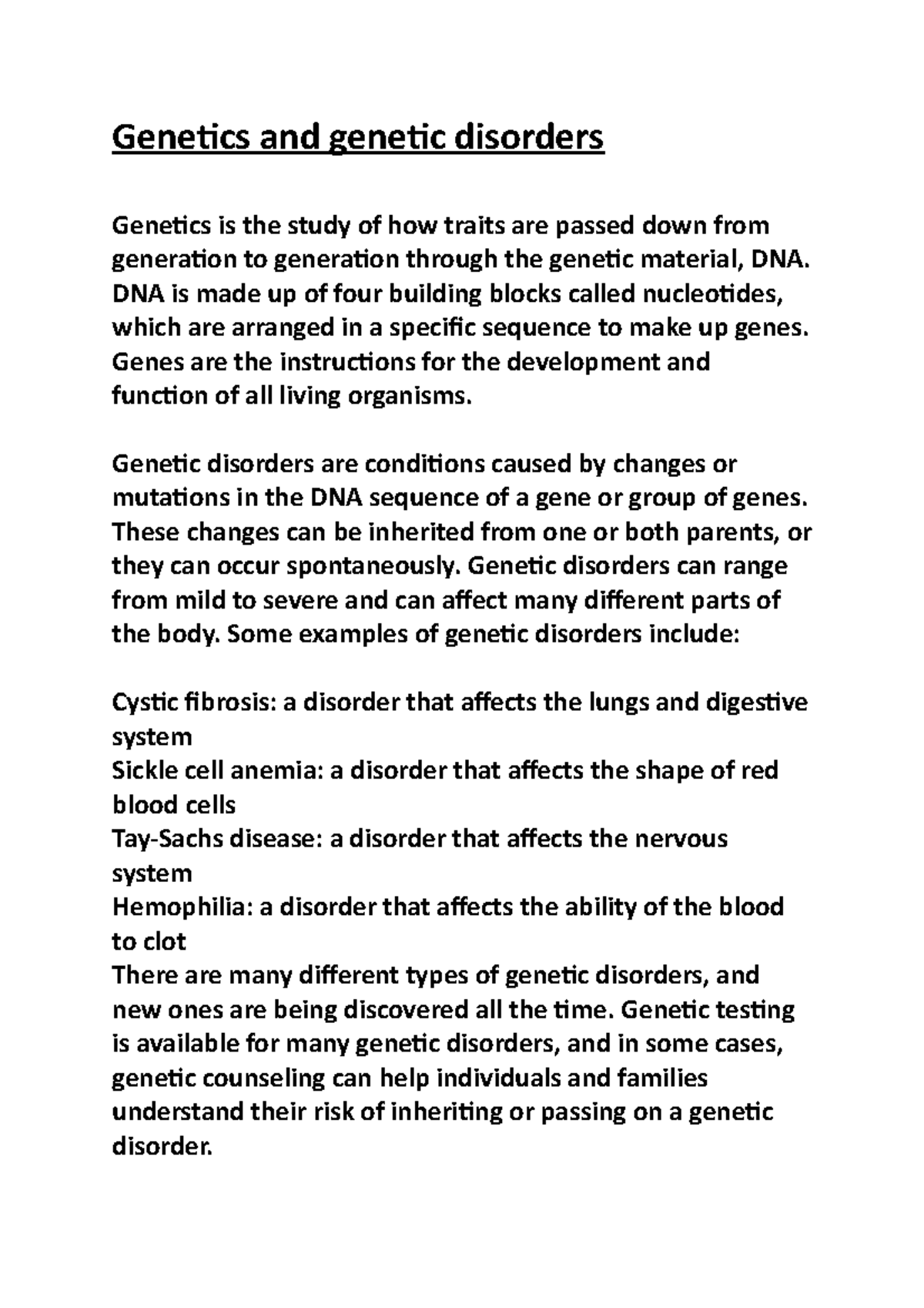 Genetics and genetic disorders - Genetics and genetic disorders ...