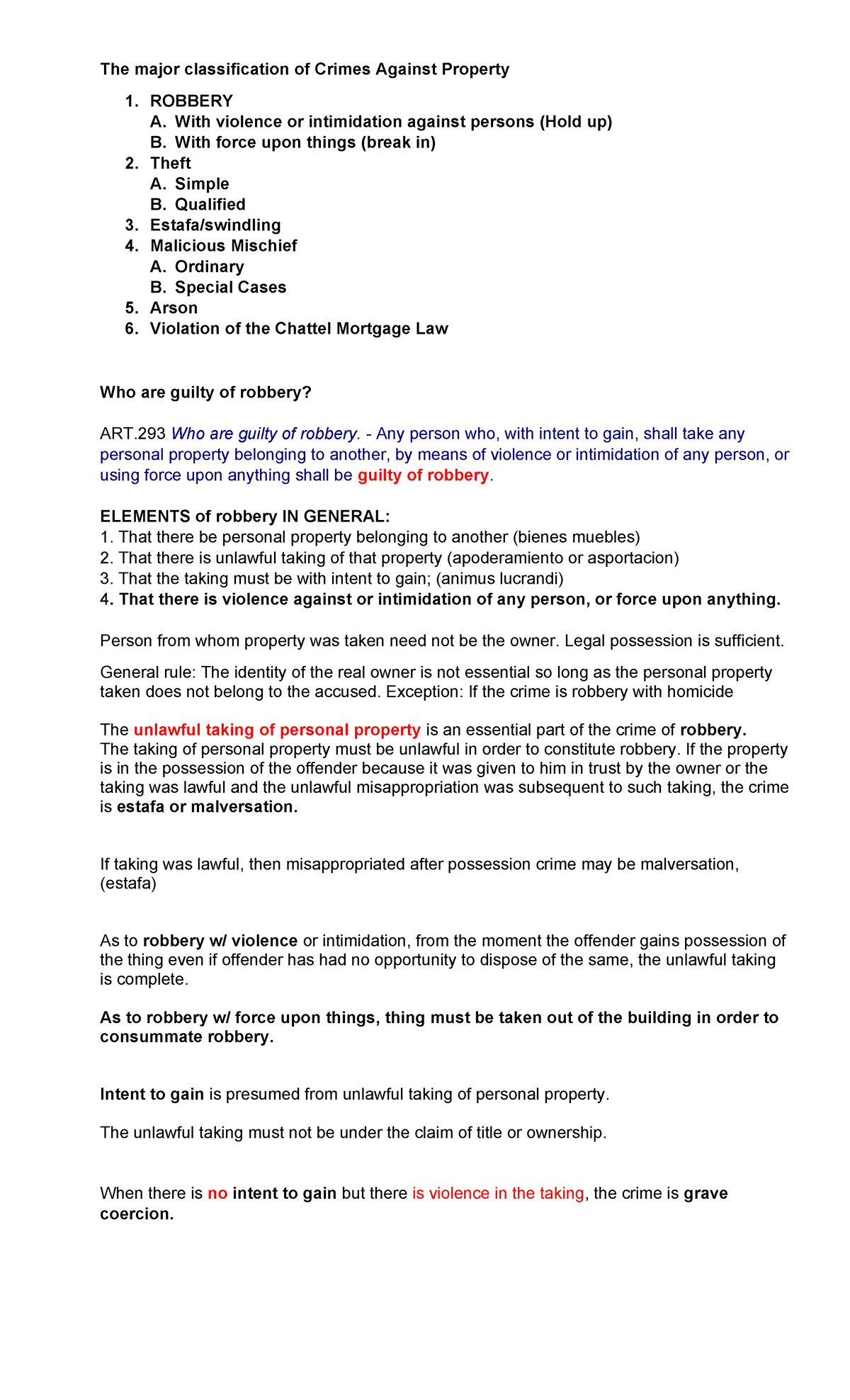 Article-293-305 - The major classification of Crimes Against Property 1 ...