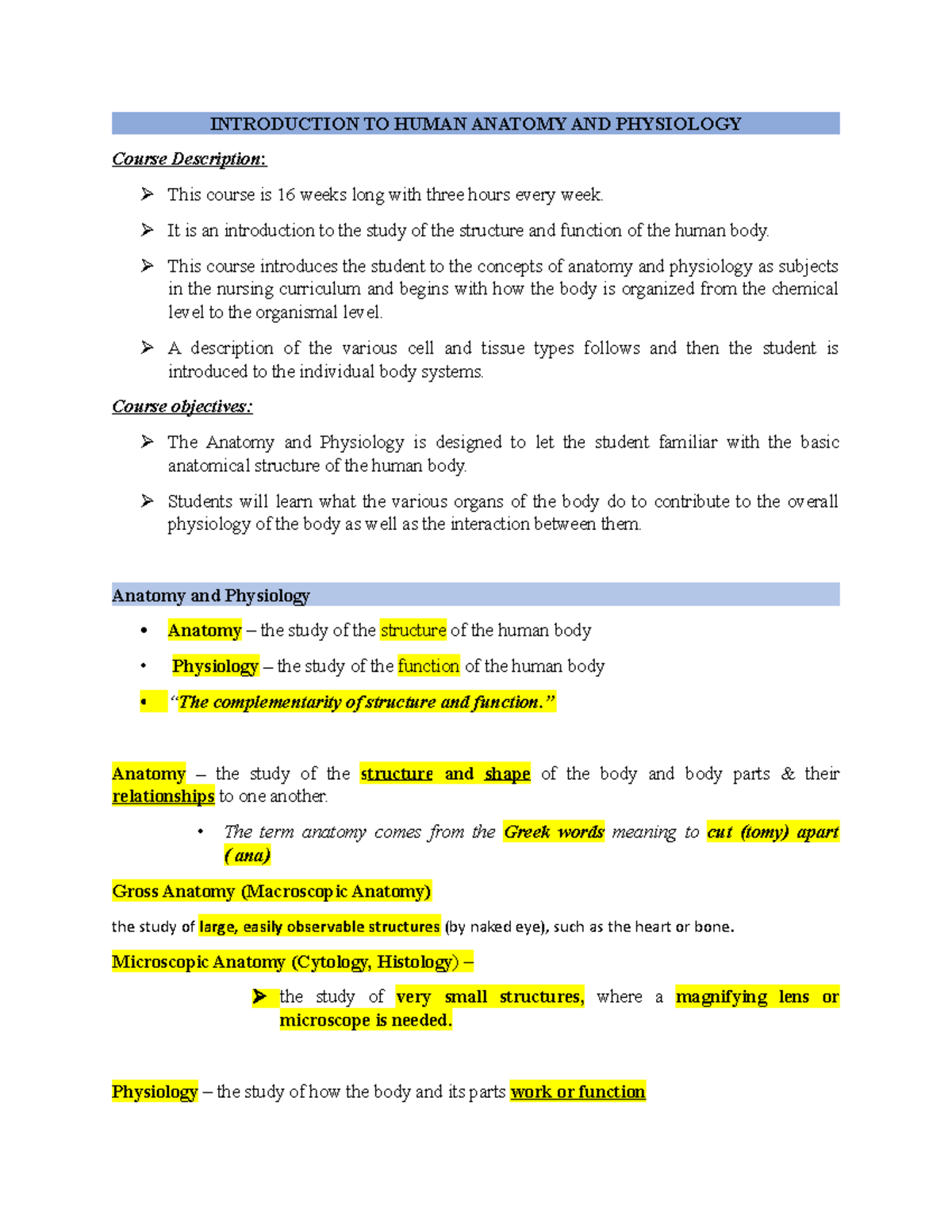 Introdcution TO Human Anotmy AND Physiology Ana Phy Lec - INTRODUCTION ...