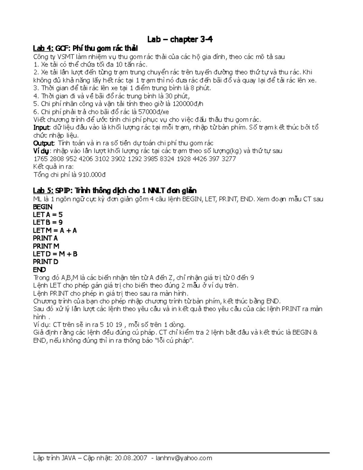 Lab4-5 - AAAA - Lab – chapter 3 - Lab 4 : GCF: Phí thu gom rác th ả i Công ty VSMT làm nhi m v ...