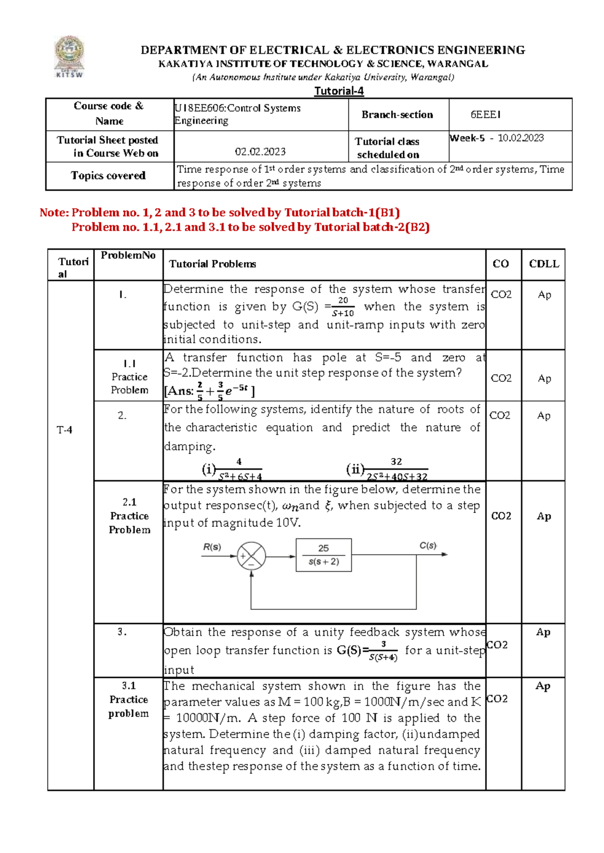 CSETutorial 4 - Important questions in CONTROL SYSTEMS ENGINEERING ...