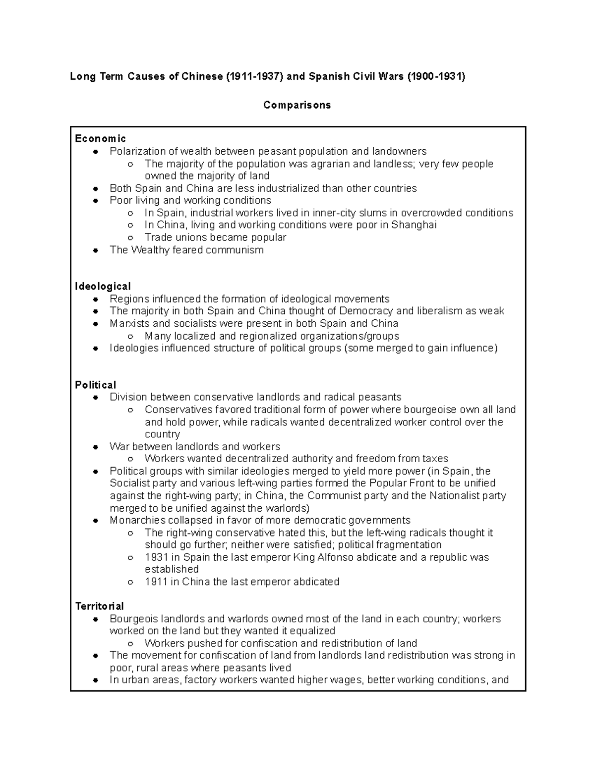 Long Term Causes of Chinese and Spanish Civil Wars Organizer - Long ...