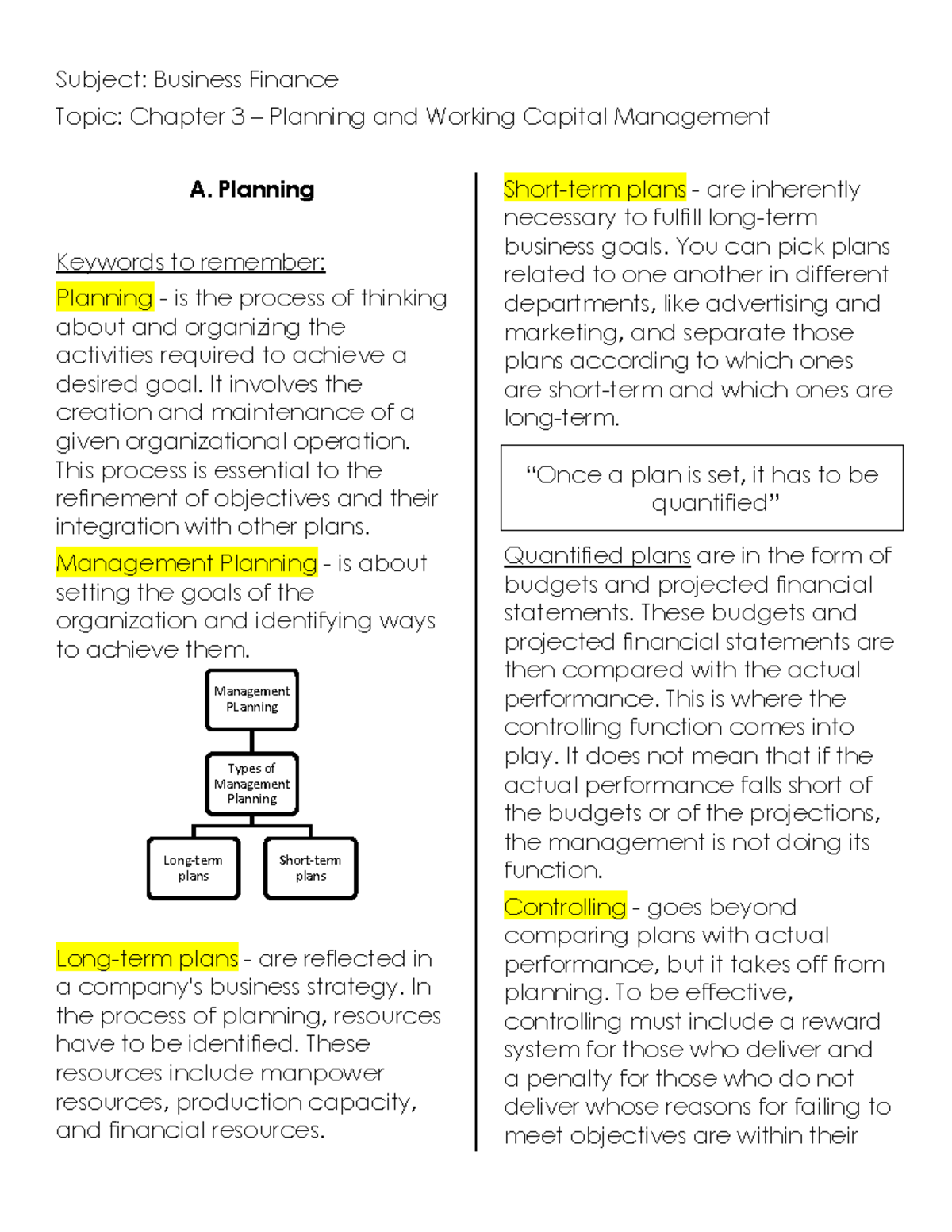 Business Finance - Chapter 3 Lesson 1-3 Planning and Working Capital ...