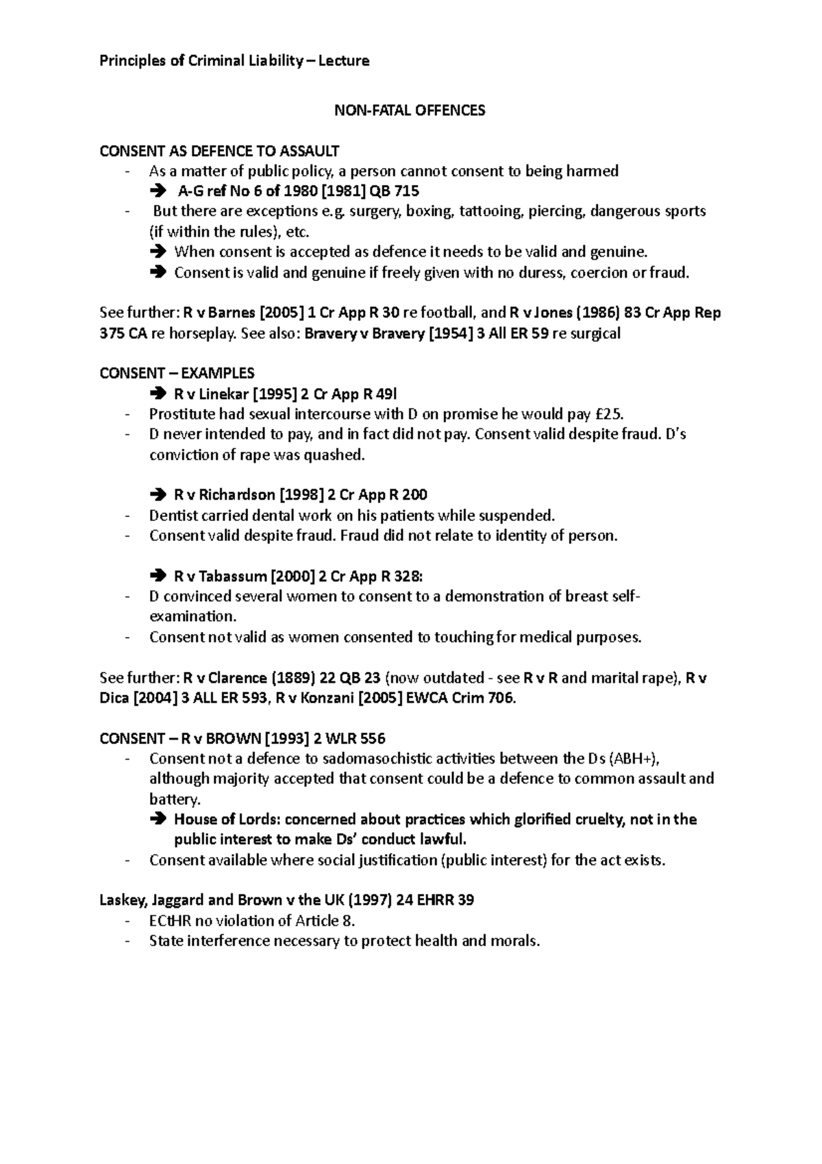 Principles of Criminal Liability - Non-Fatal offences 3 - Principles of ...
