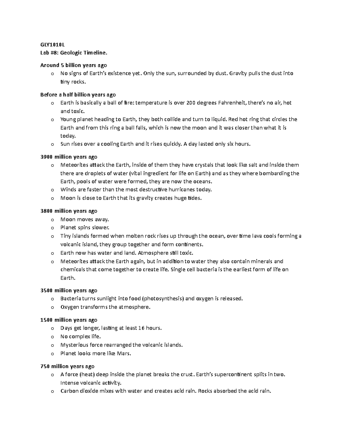 L8-Geologic time - Timeline for different important events in the ...