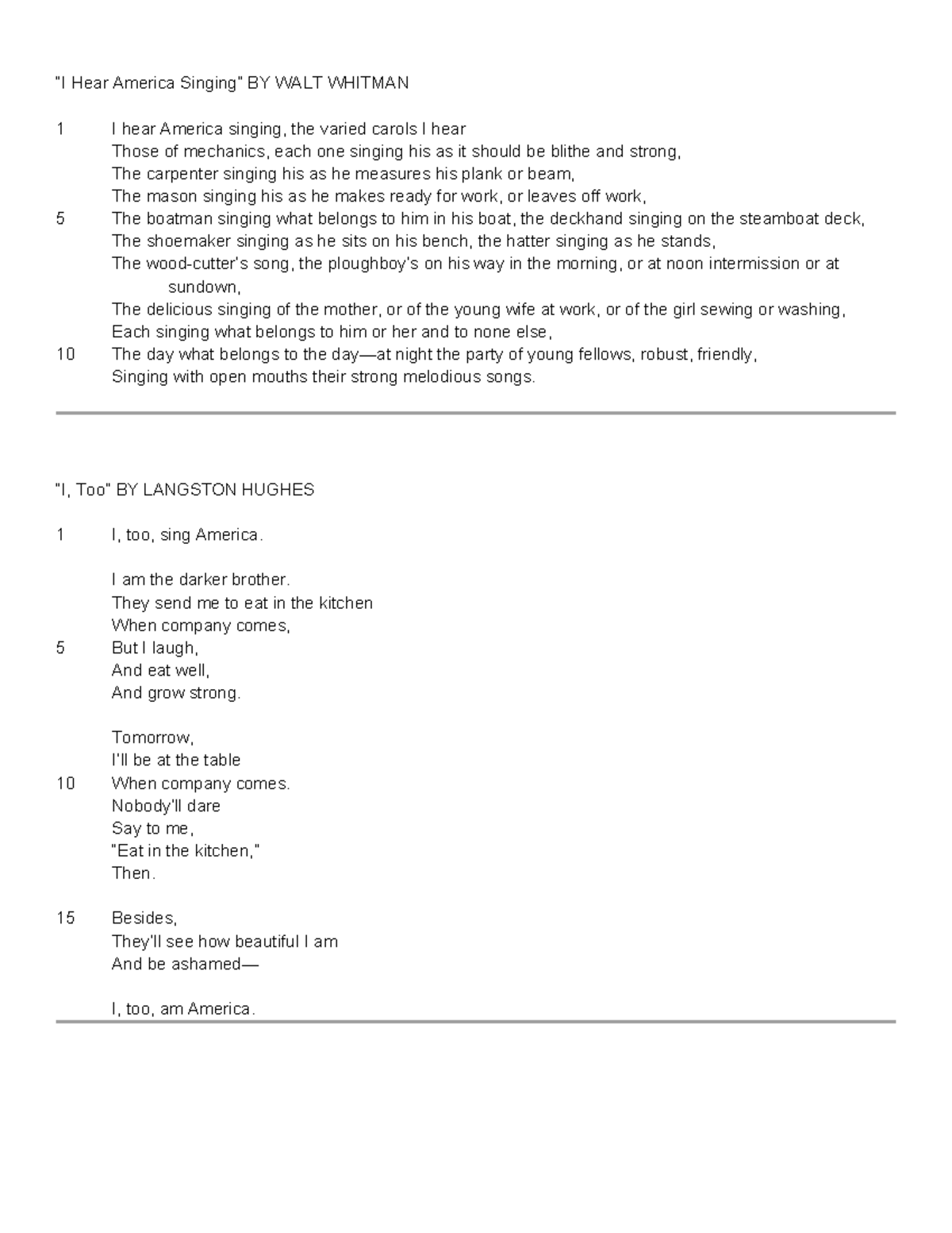 Copy of CR Relay Passages - “I Hear America Singing” BY WALT WHITMAN 1 ...