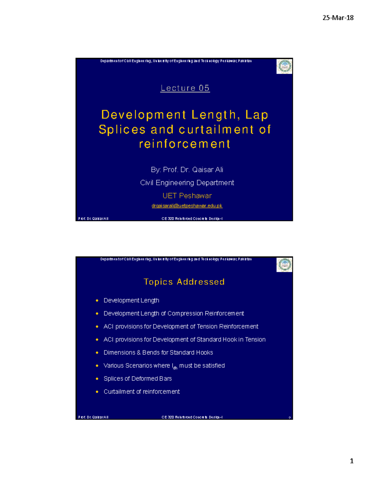 Lecture 05-Development Length, Lap Splices and curtailment of ...