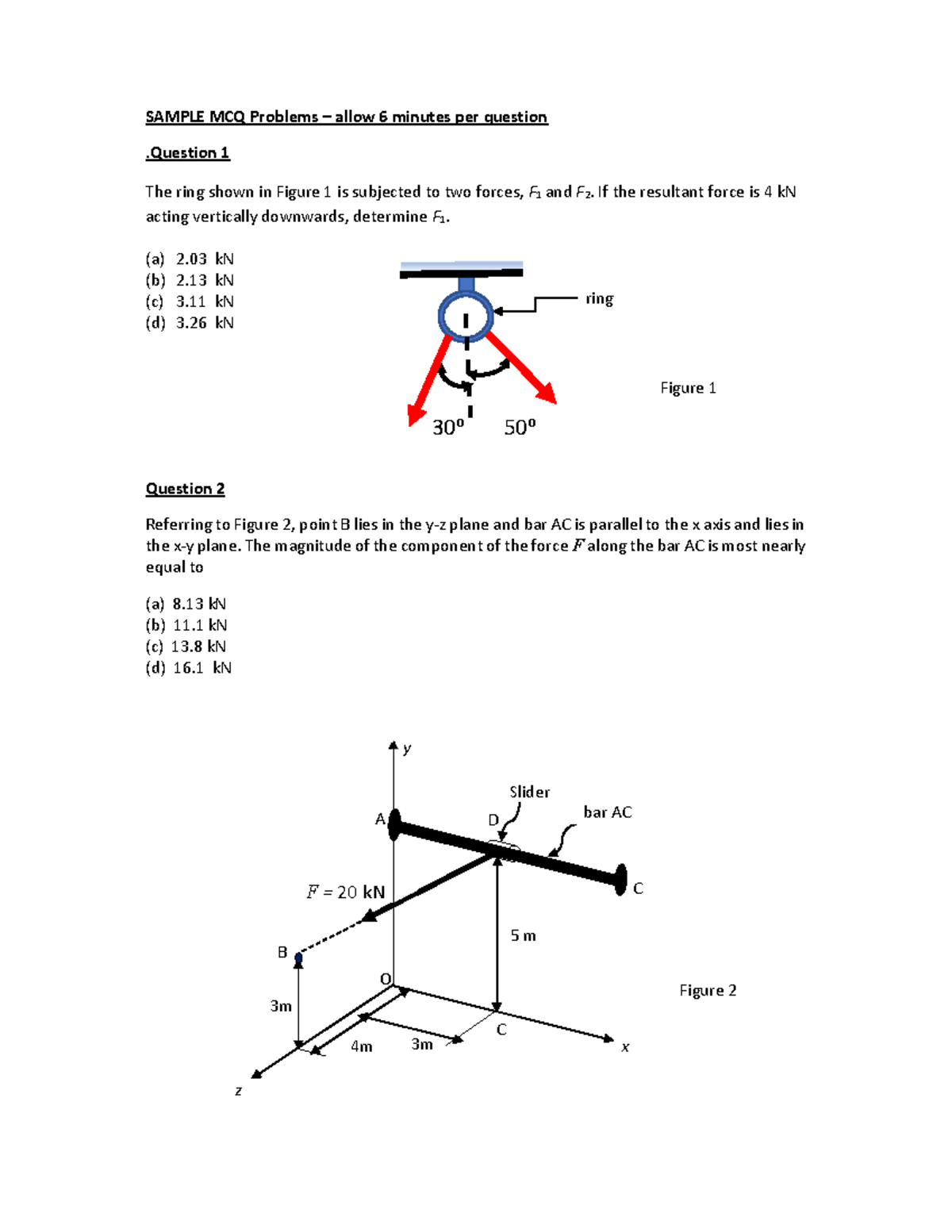 ENGG1700 Mid-Sem Statics Sample Problems V2-3 - SAMPLE MCQ Problems ...