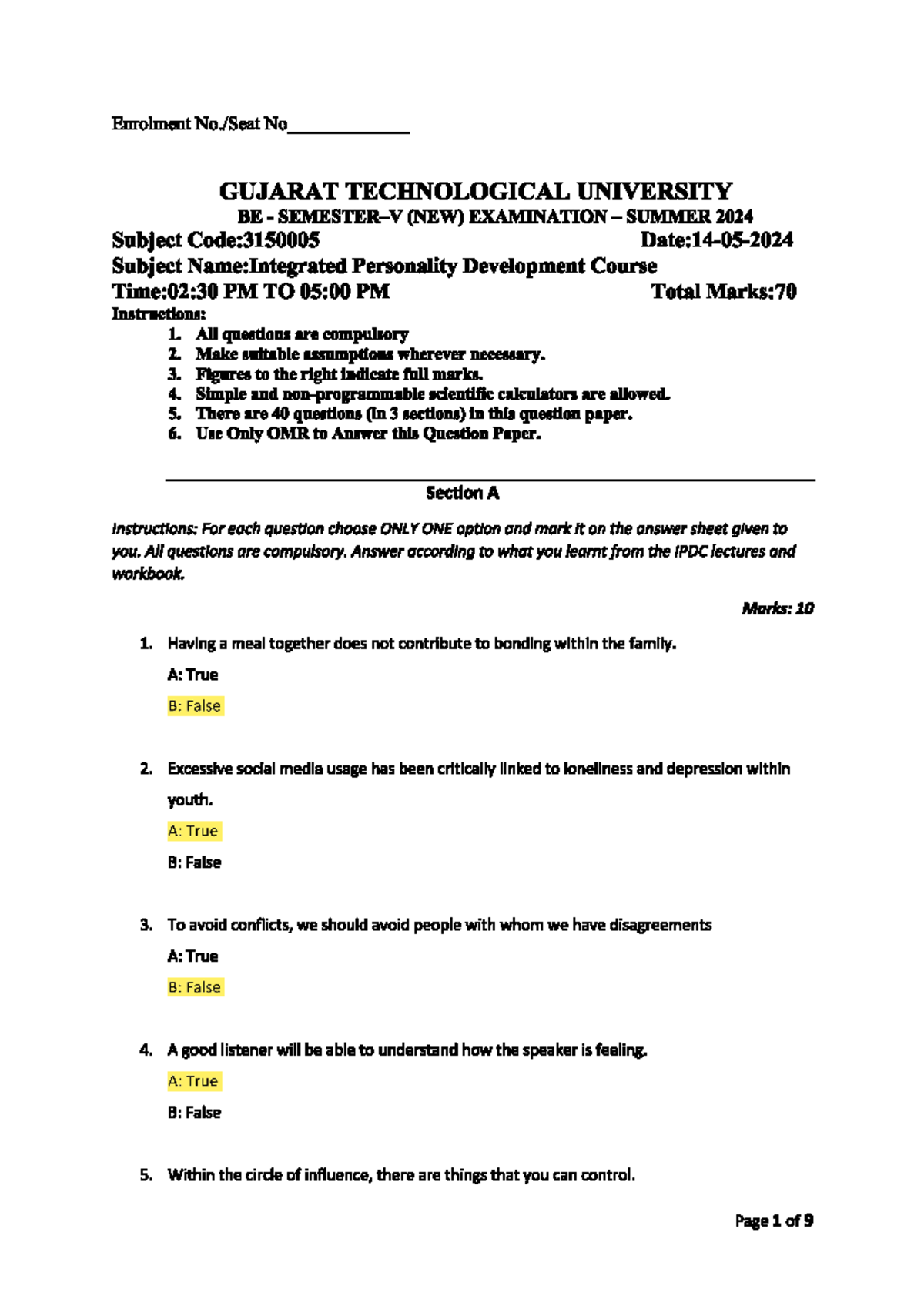 Ipdc2024 - GFGFG - Enrolment No GUJARAT TECHNOLOGICAL UNIVERSITY BE ...