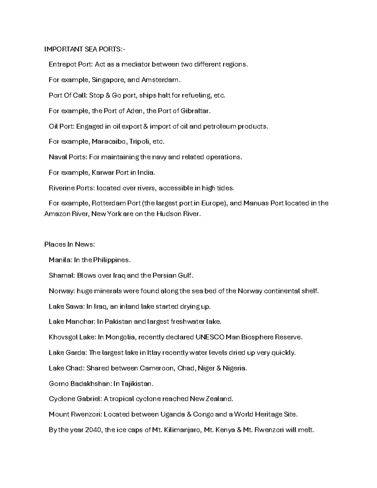 Map class 6 - Summary Mind Mapping - IMPORTANT SEA PORTS:- Entrepot ...