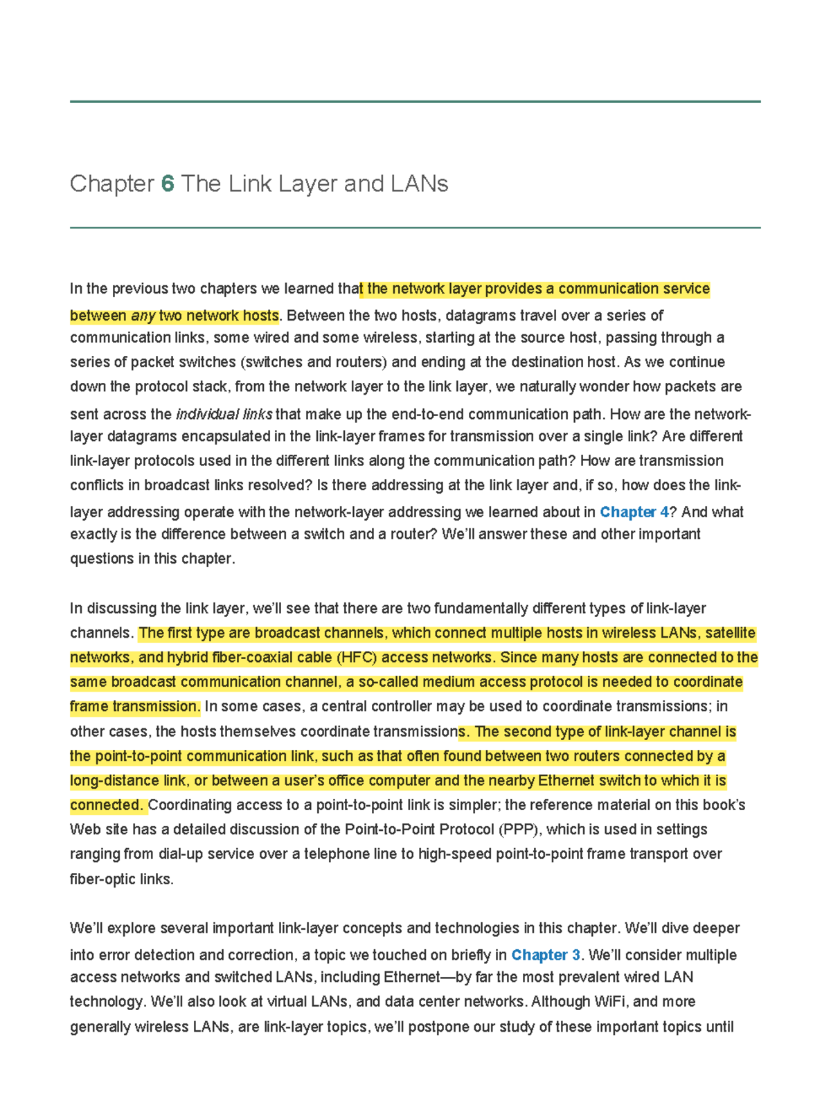 LINK- Layer - ABC - Chapter 6 The Link Layer and LANs In the previous ...