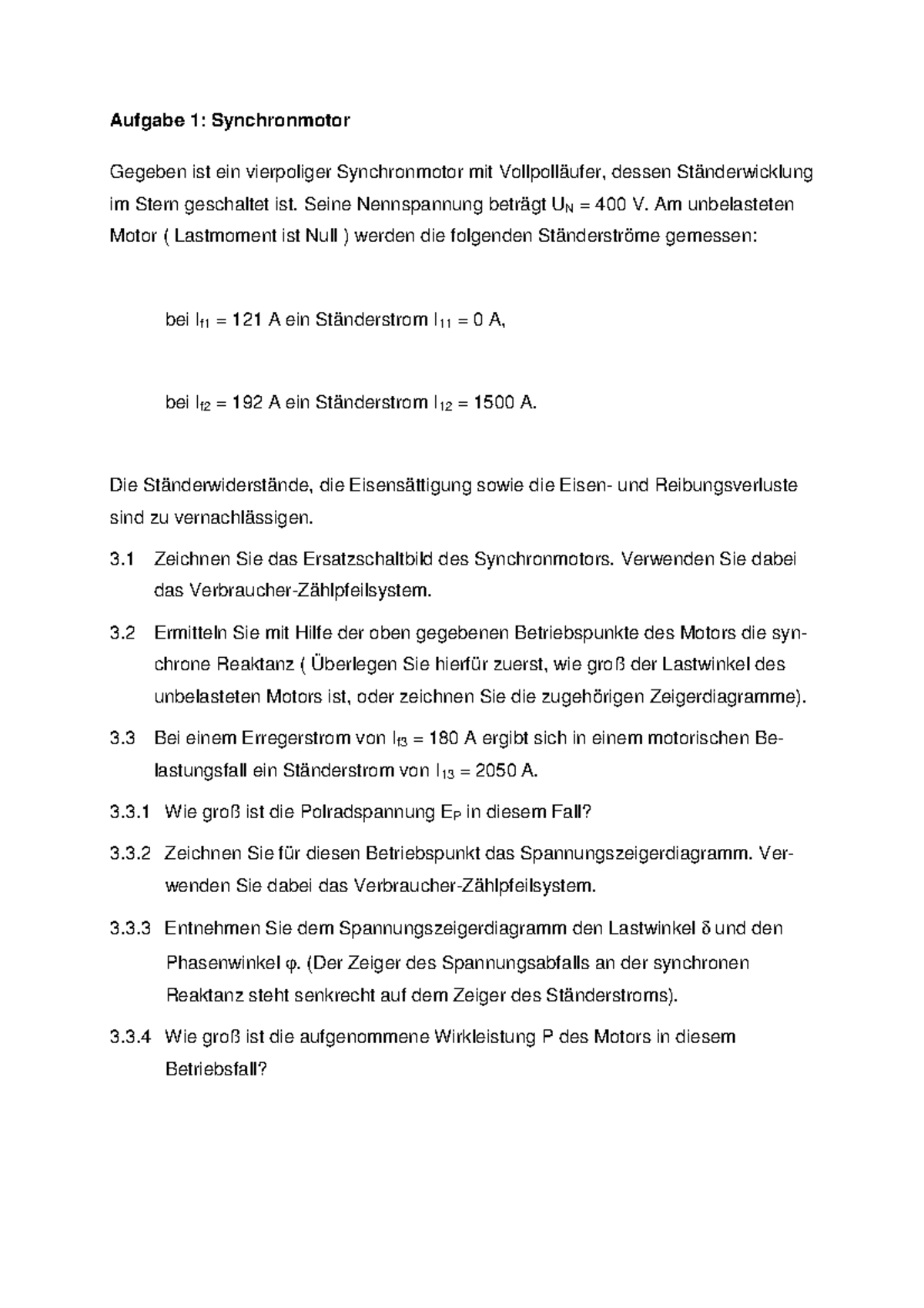 Kklausuraufgaben synchron- und asynchronmaschine - Aufgabe 1 ...