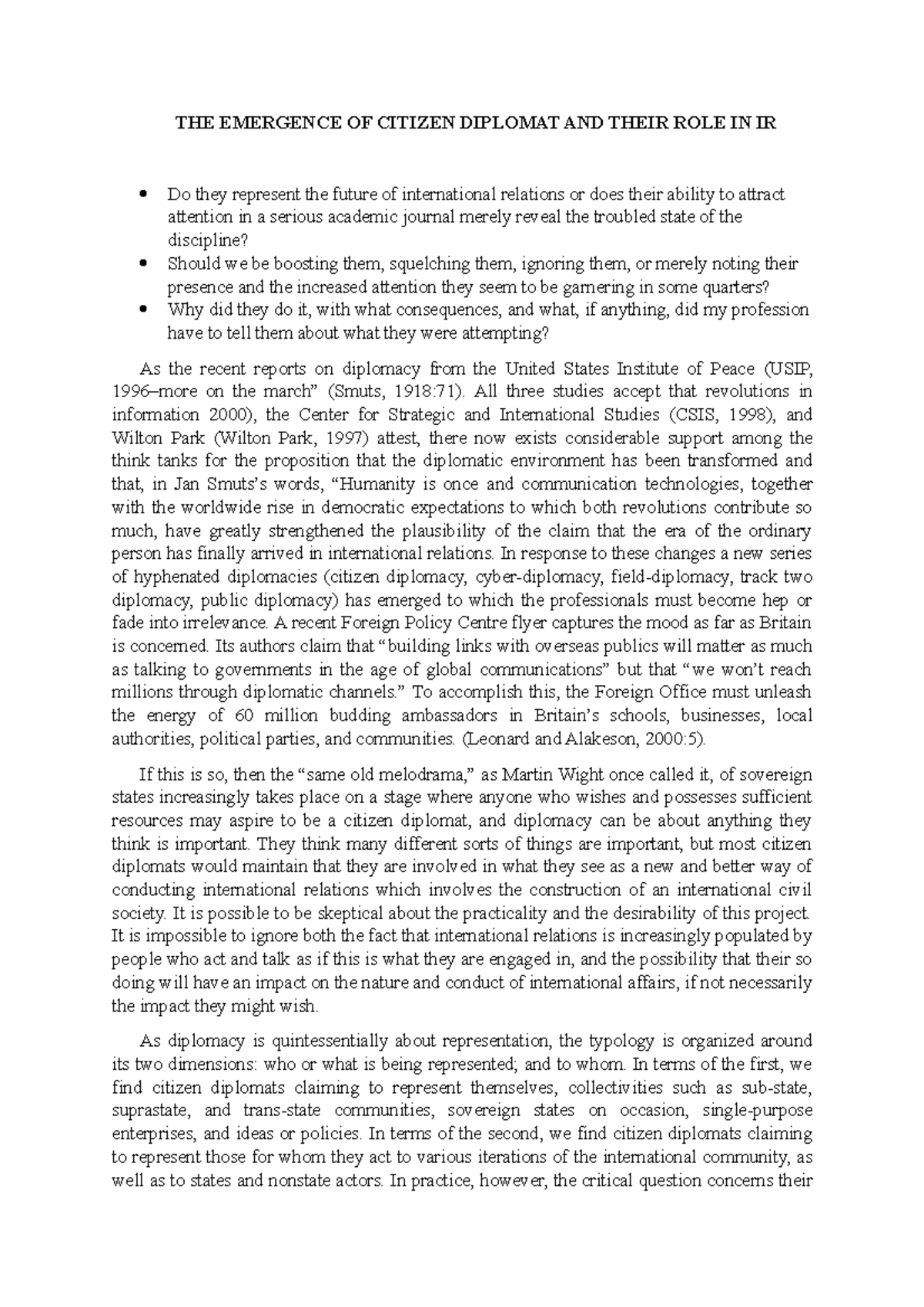 citizen diplomacy - THE EMERGENCE OF CITIZEN DIPLOMAT AND THEIR ROLE IN ...