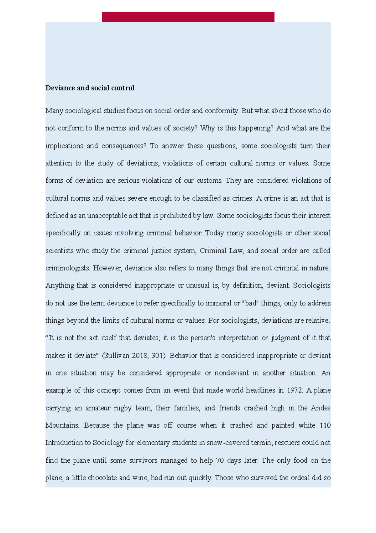 Notes Sociology - Deviance and social control - Deviance and social ...