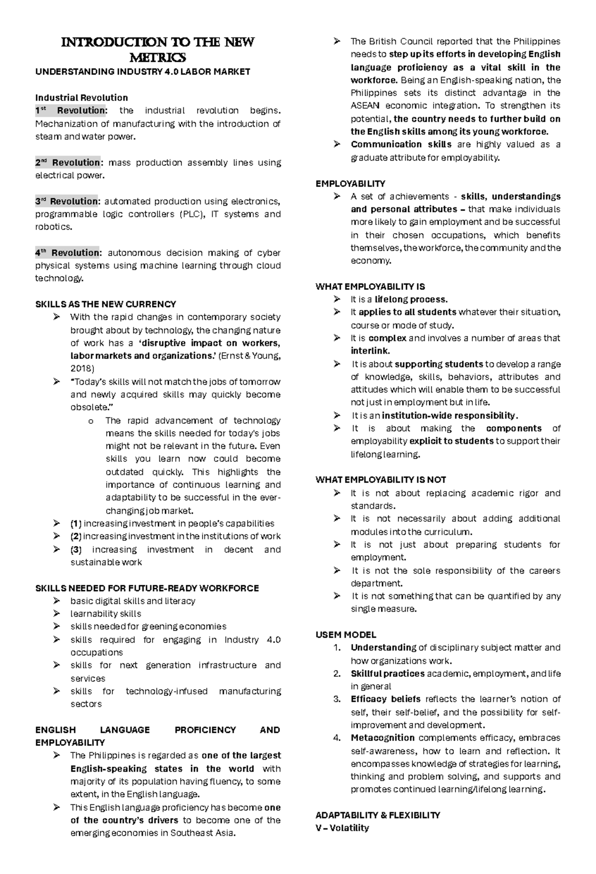 EEP 3 Reviewer Midterms - INTRODUCTION TO THE NEW METRICS UNDERSTANDING ...