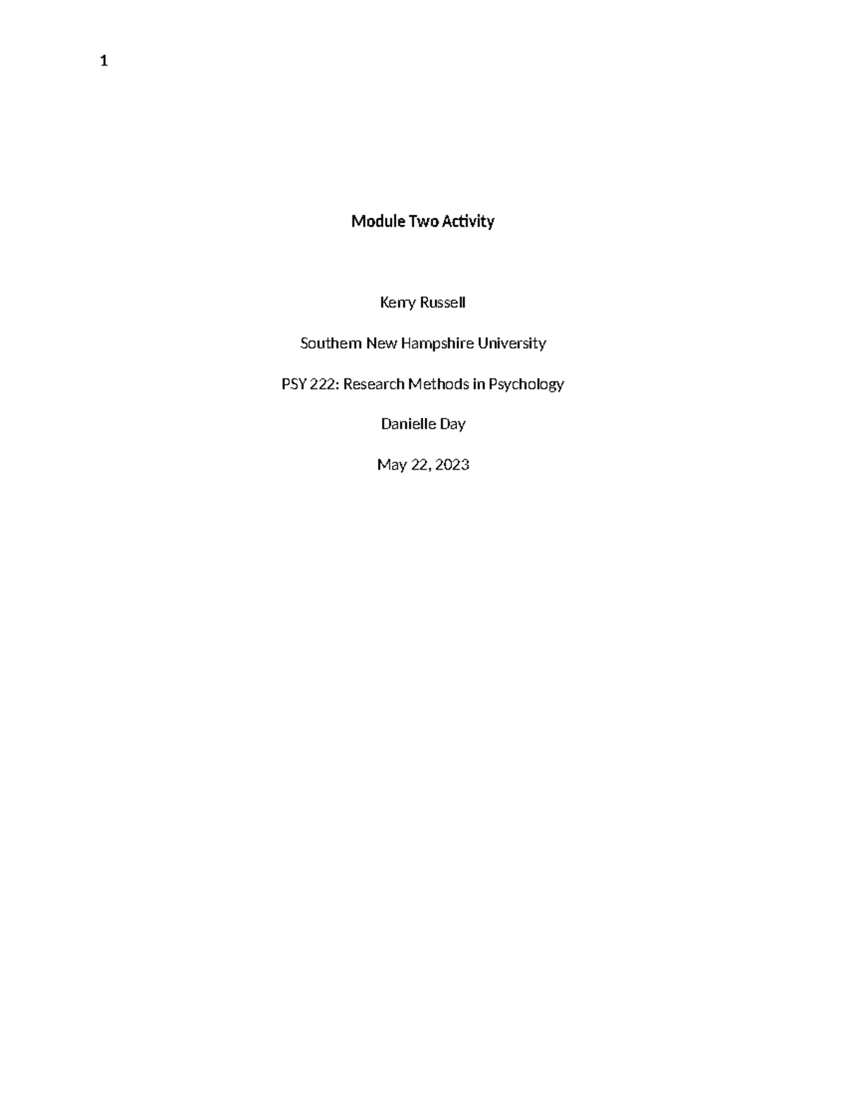PSY 222 Module Two Activity KR - Module Two Activity Kerry Russell Southern New Hampshire ...