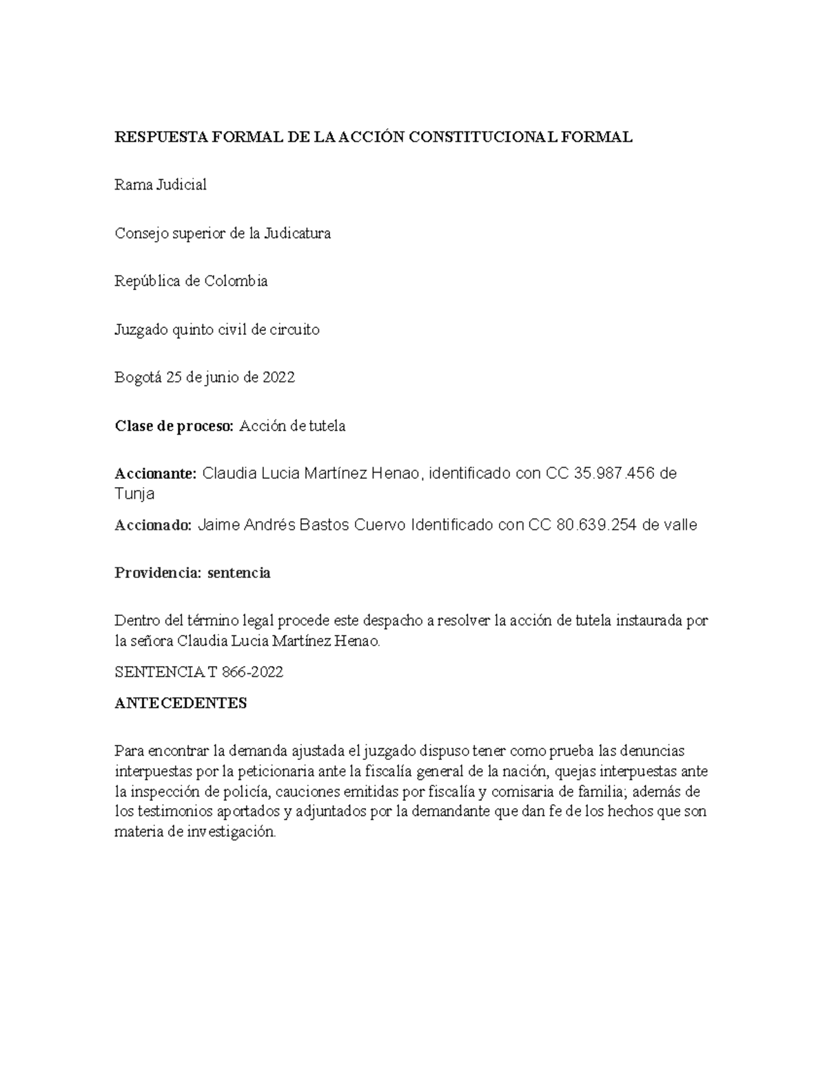 Respuesta Formal DE LA Acci n Constitucional Formal RESPUESTA FORMAL respuesta-formal-de-la-acci-n-constitucional-formal-respuesta-formal