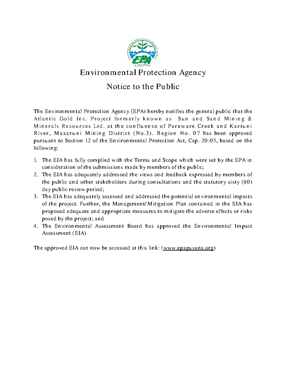 14.04 EPA Decision Notice Mining of Gold by Atlantic Golds Inc cbt 1 ...
