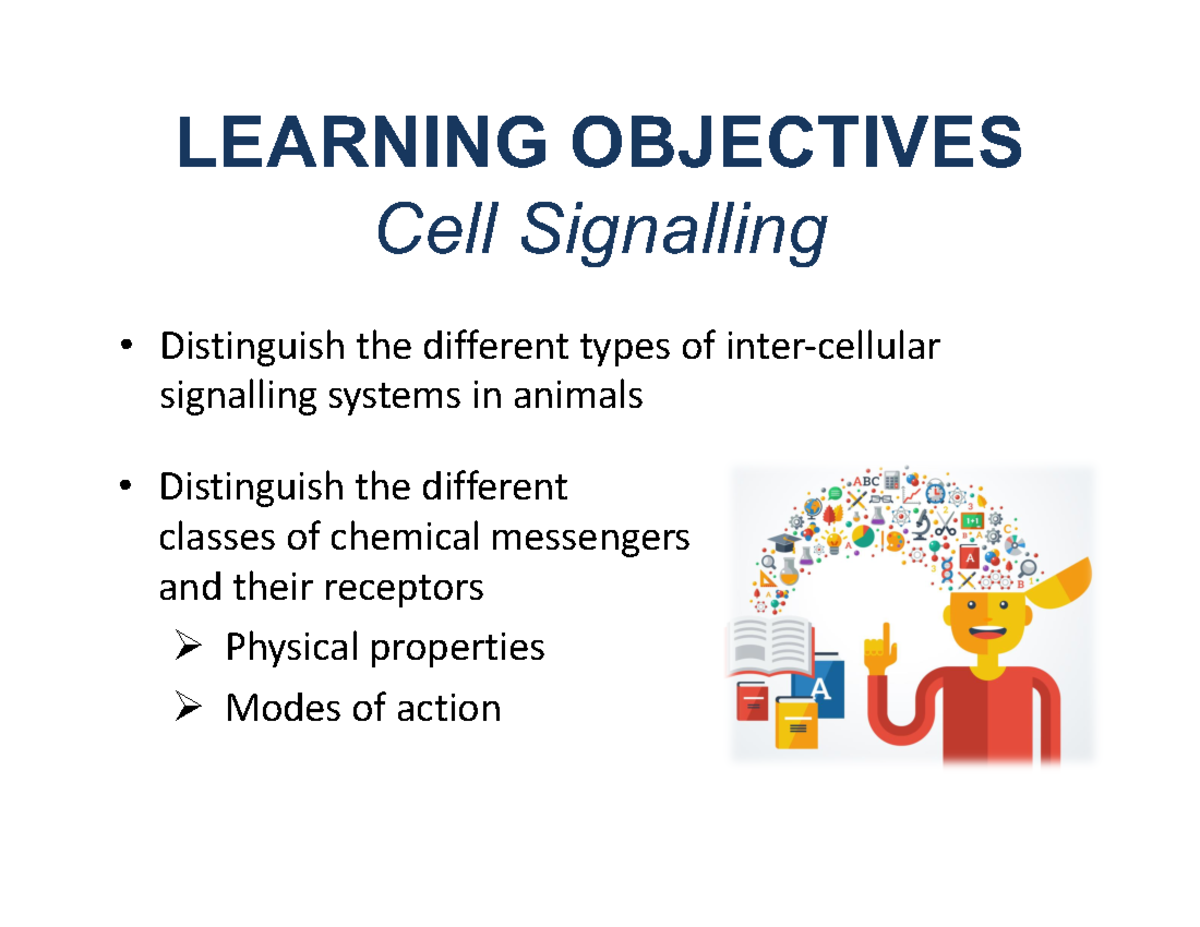 Cell Signalling - LEARNING OBJECTIVES Cell Signalling Distinguish the ...