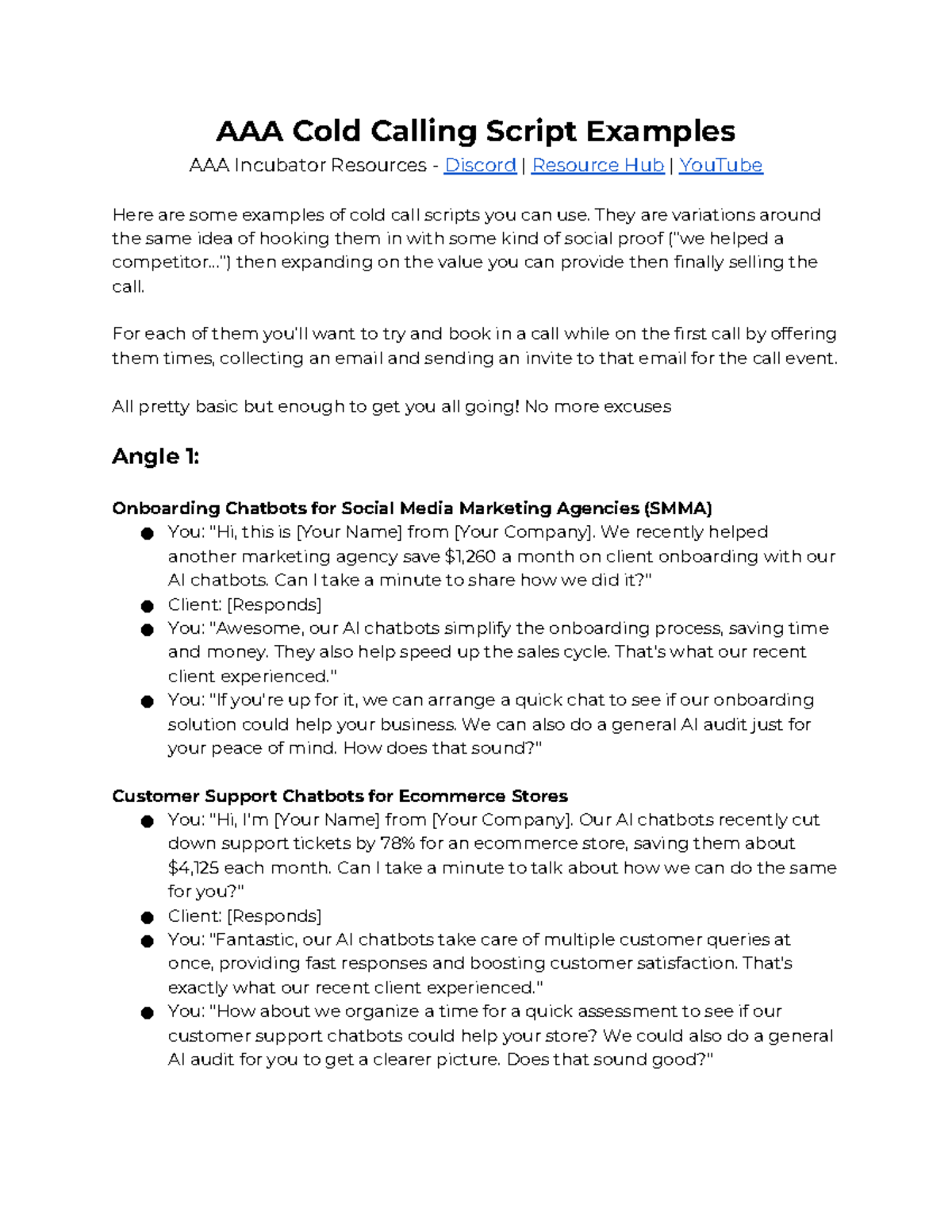 AAA Cold Calling Script Examples - They are variations around the same ...